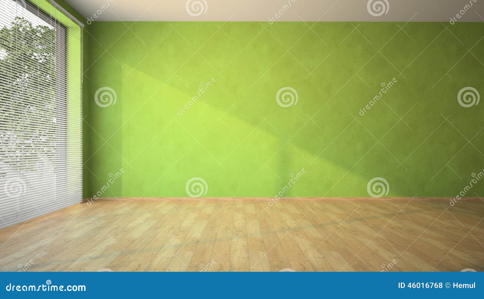 Empty Room with Green Walls and Parquet Stock Photo - Image of tree ...