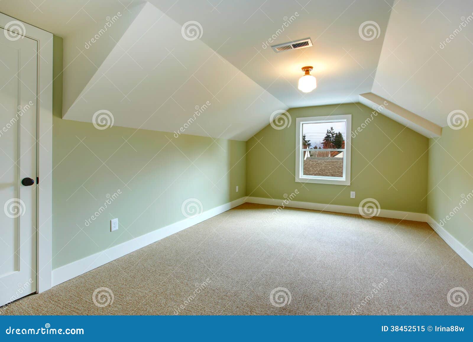 Empty Room with Green Walls and White Vaulted Ceiling Stock Image ...