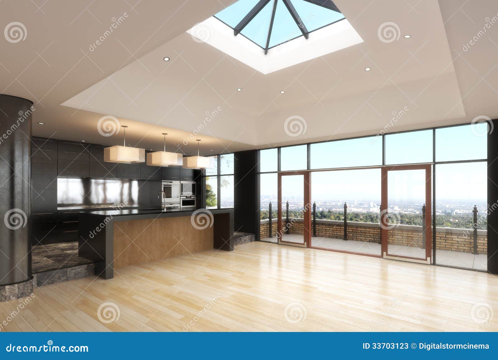 Empty Room of a Highrise Residence Stock Image - Image of indoor, large ...
