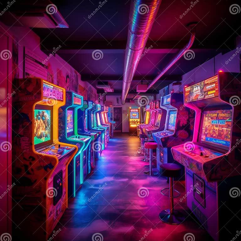 Empty Room Illuminated by Bright Lights Featuring Multiple Arcade ...