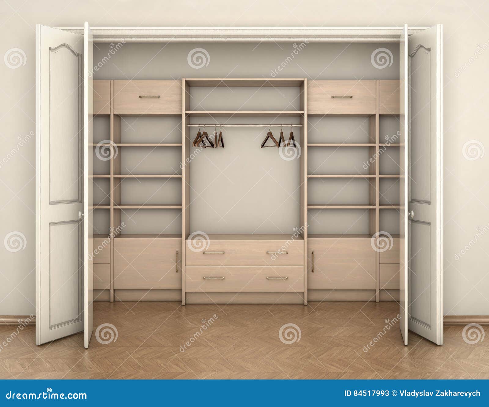 Empty Room Interior and Big White Empty Closet; Stock Illustration ...