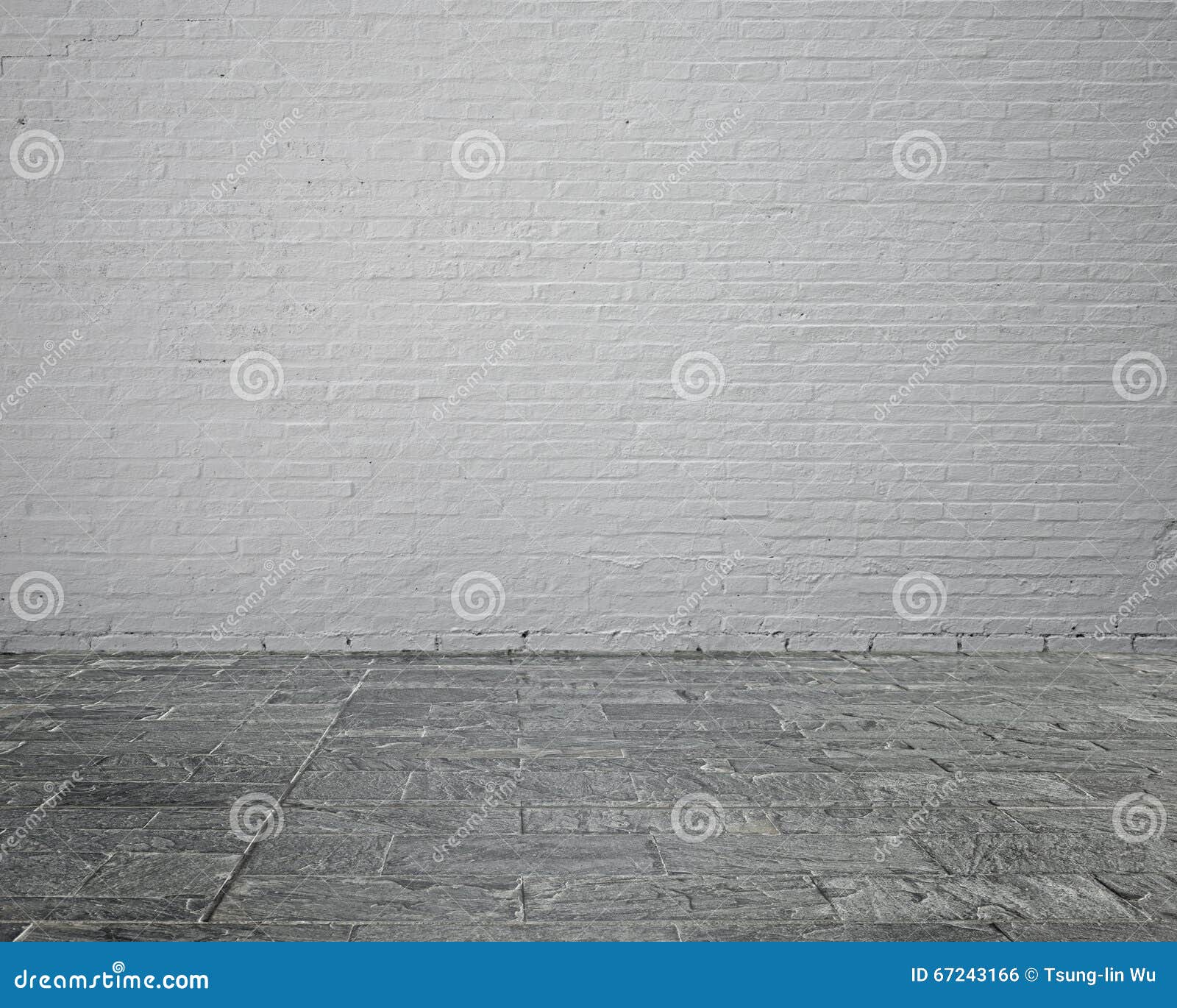 Empty Room Interior with Brick Wall and Stone Floor Stock Photo - Image ...