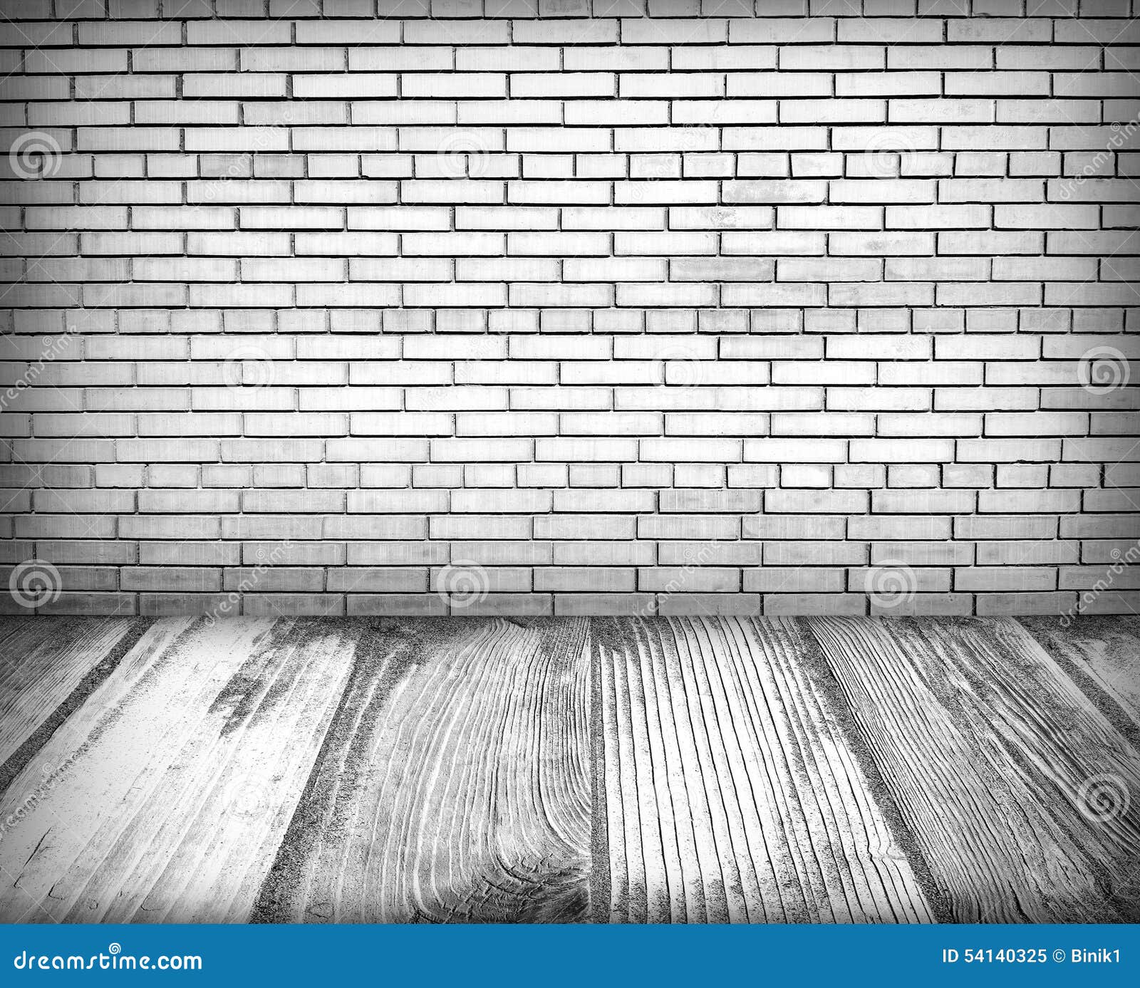 Empty Room Interior: Brick Wall and Wooden Floor Stock Image - Image of ...