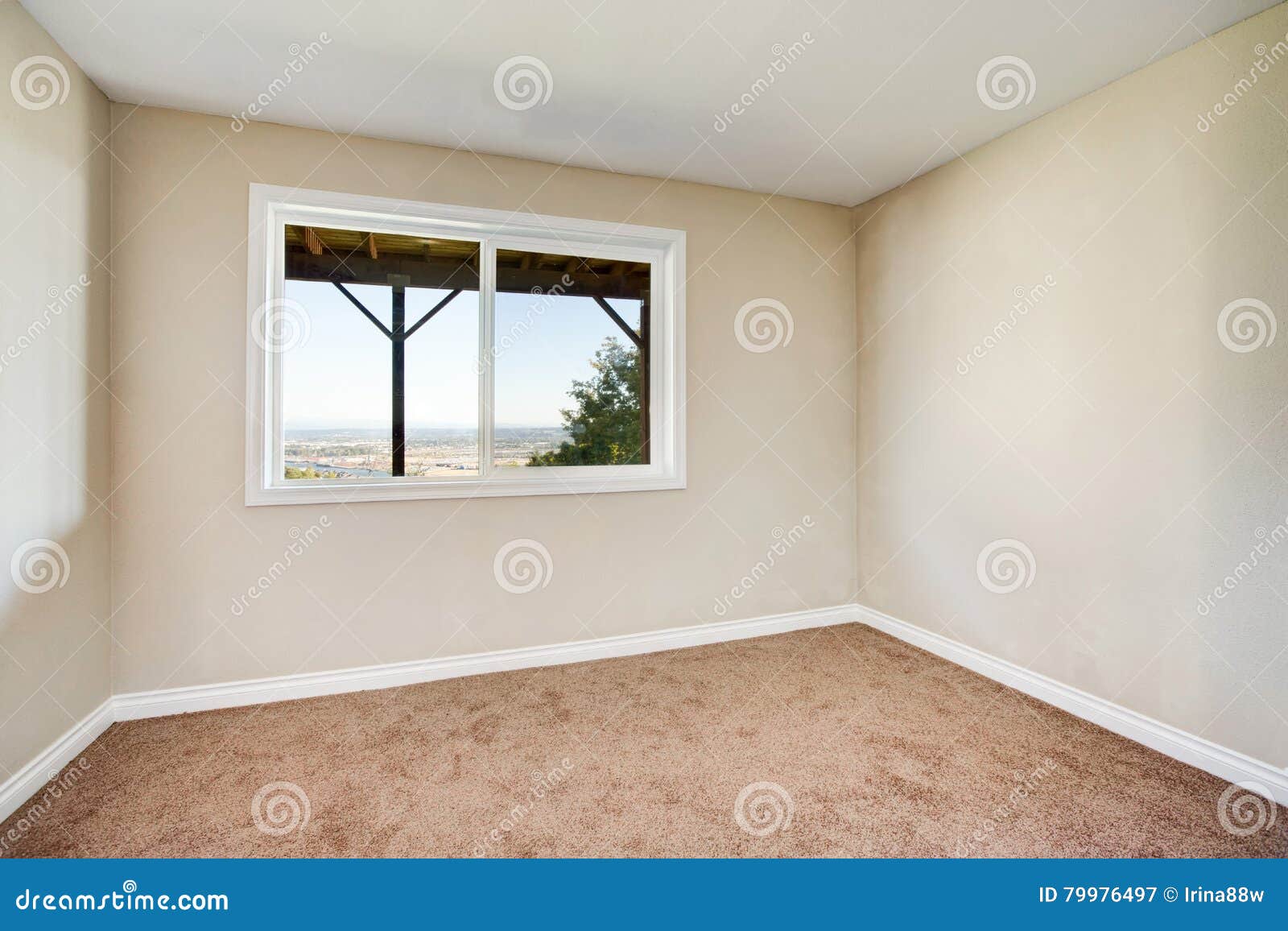 Empty Room Interior with Brown Carpet and Light Beige Walls Stock Image ...