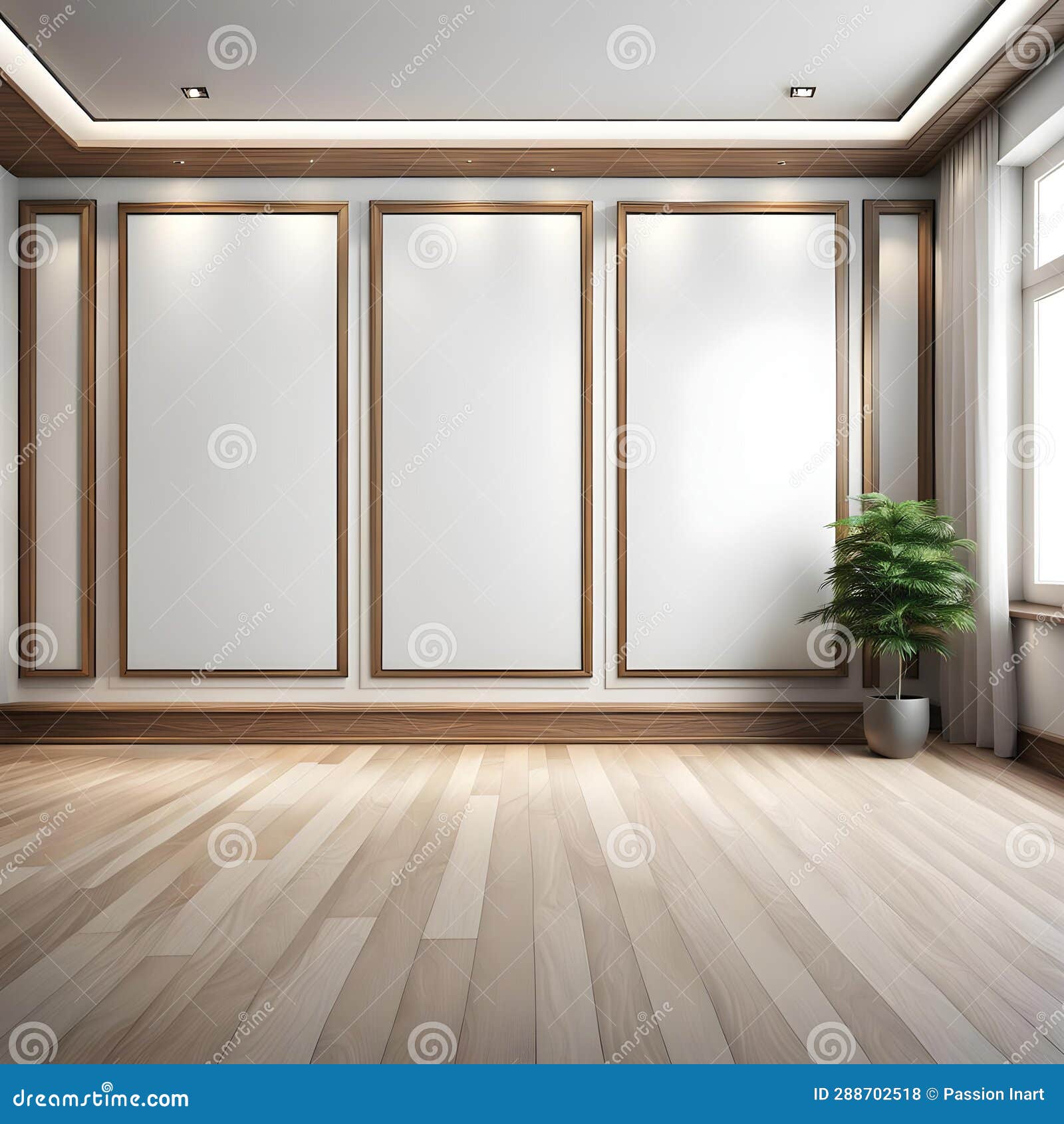 Empty Room Interior Design White Panel and Wooden Blank Floor Stock Illustration - Illustration ...