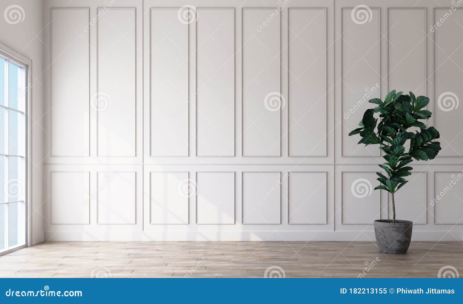 Empty Room Interior with White Rectangular Pattern Walls Stock ...