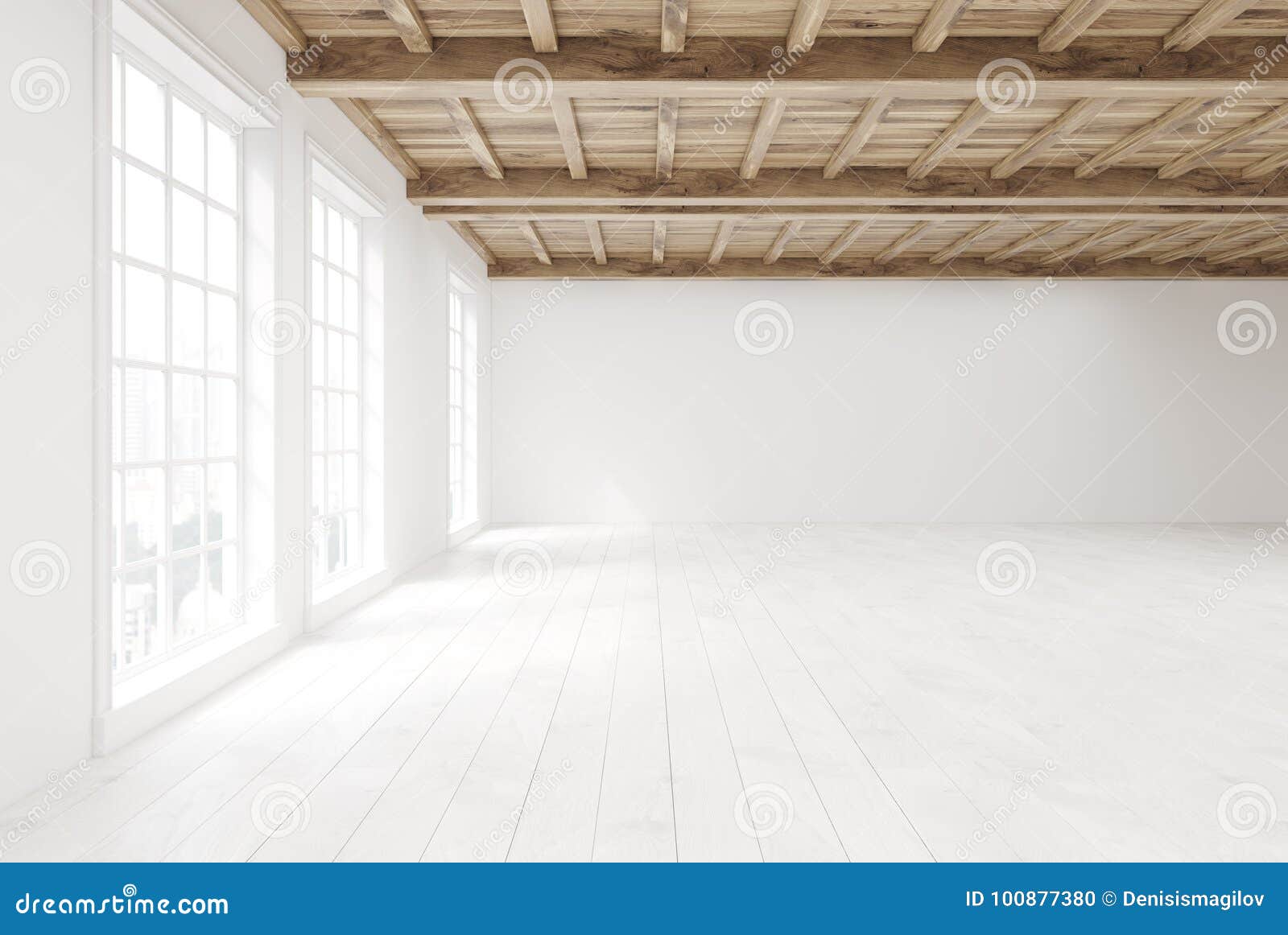 Empty Room with Large Windows, Side View Stock Illustration ...