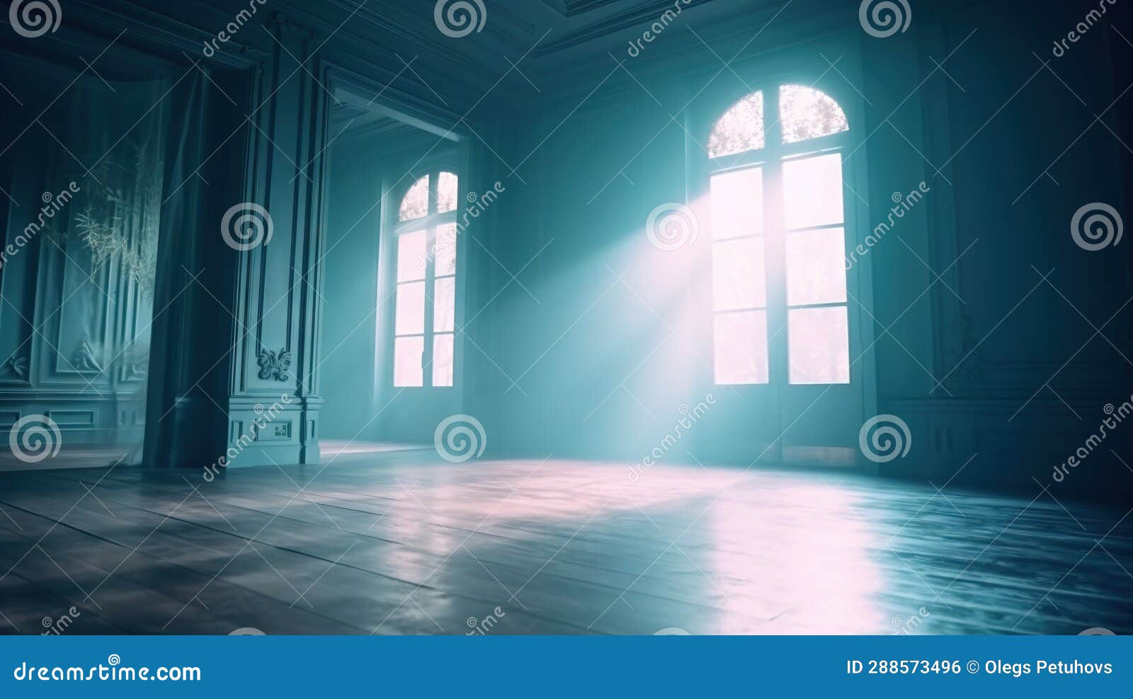 An Empty Room with a Light Coming through the Window and a Wooden Floor ...