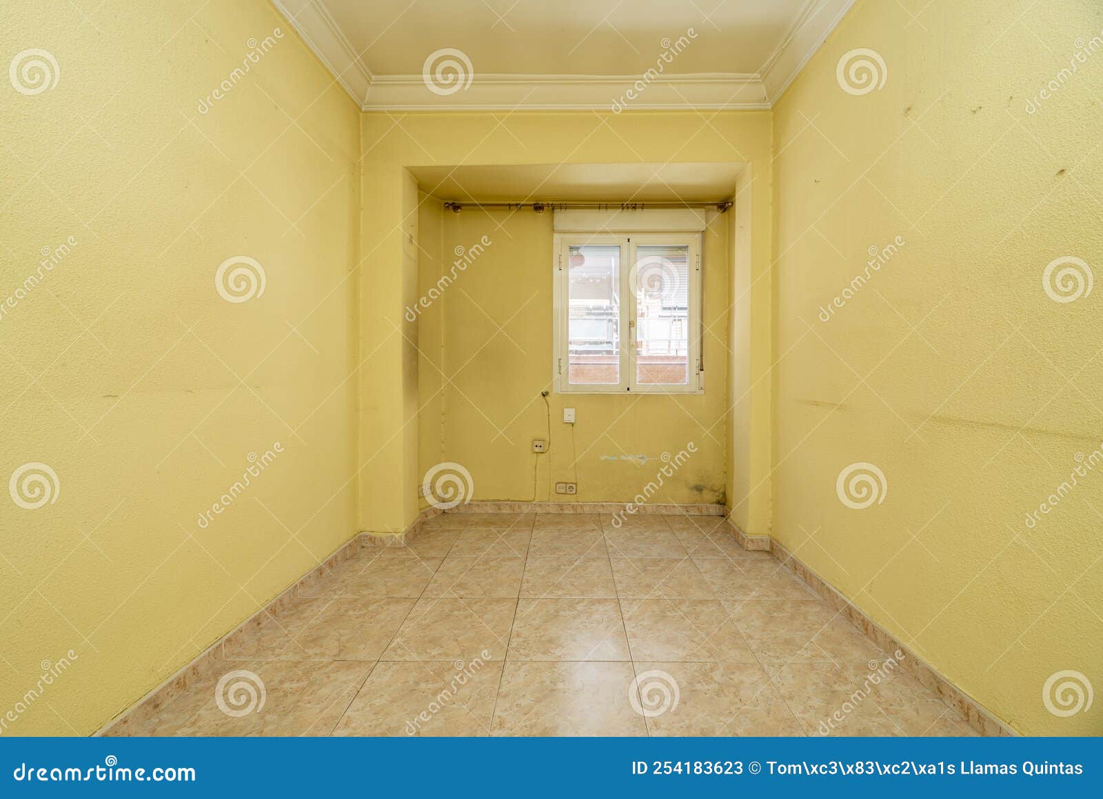 Empty Room with Light Stoneware Floor, Dirty Yellow Painted Walls ... Empty Room with Light Stoneware Floor, Dirty Yellow Painted Walls ...