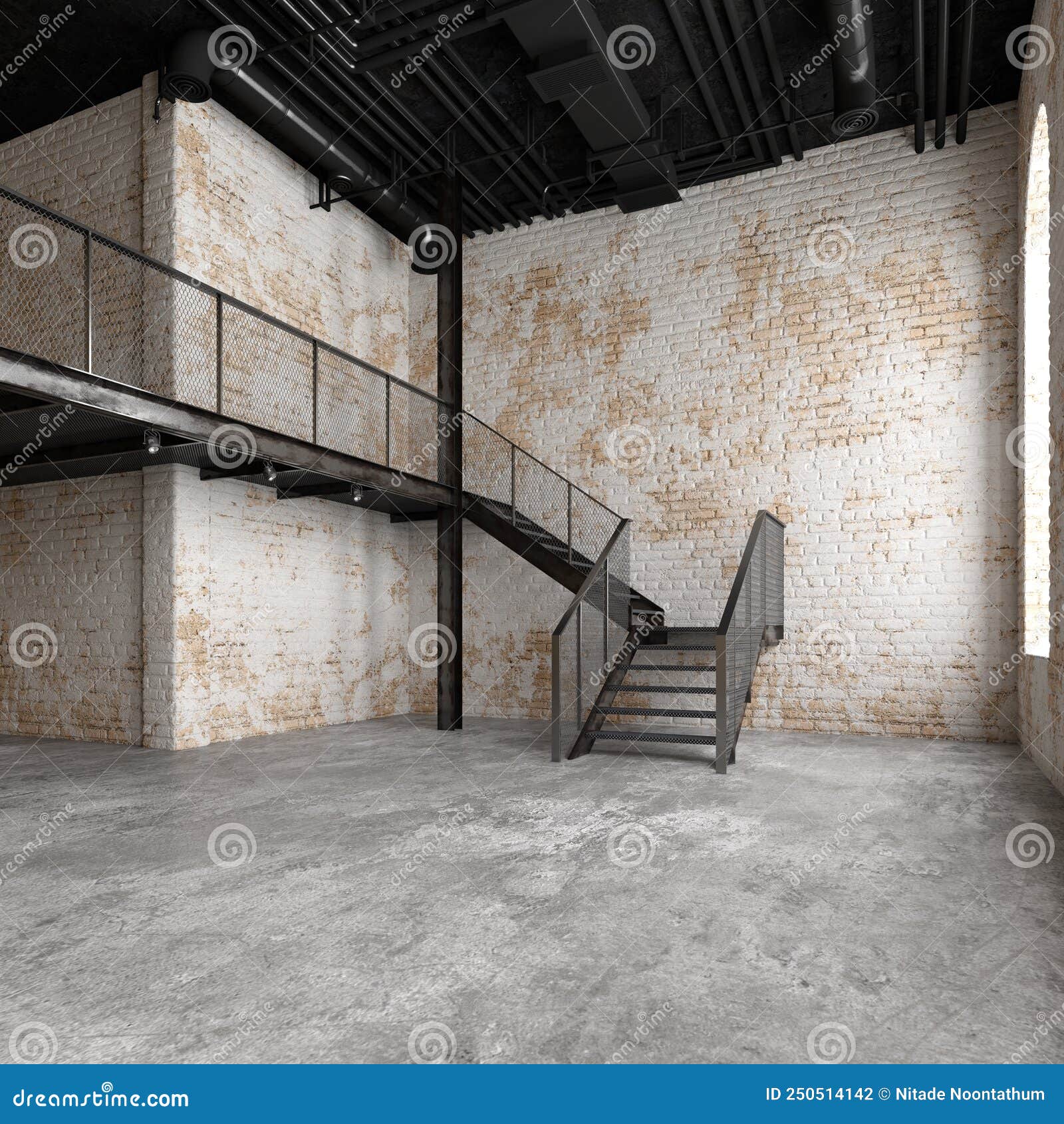 Empty Room Loft Style with Brick Wall Stock Illustration - Illustration ...