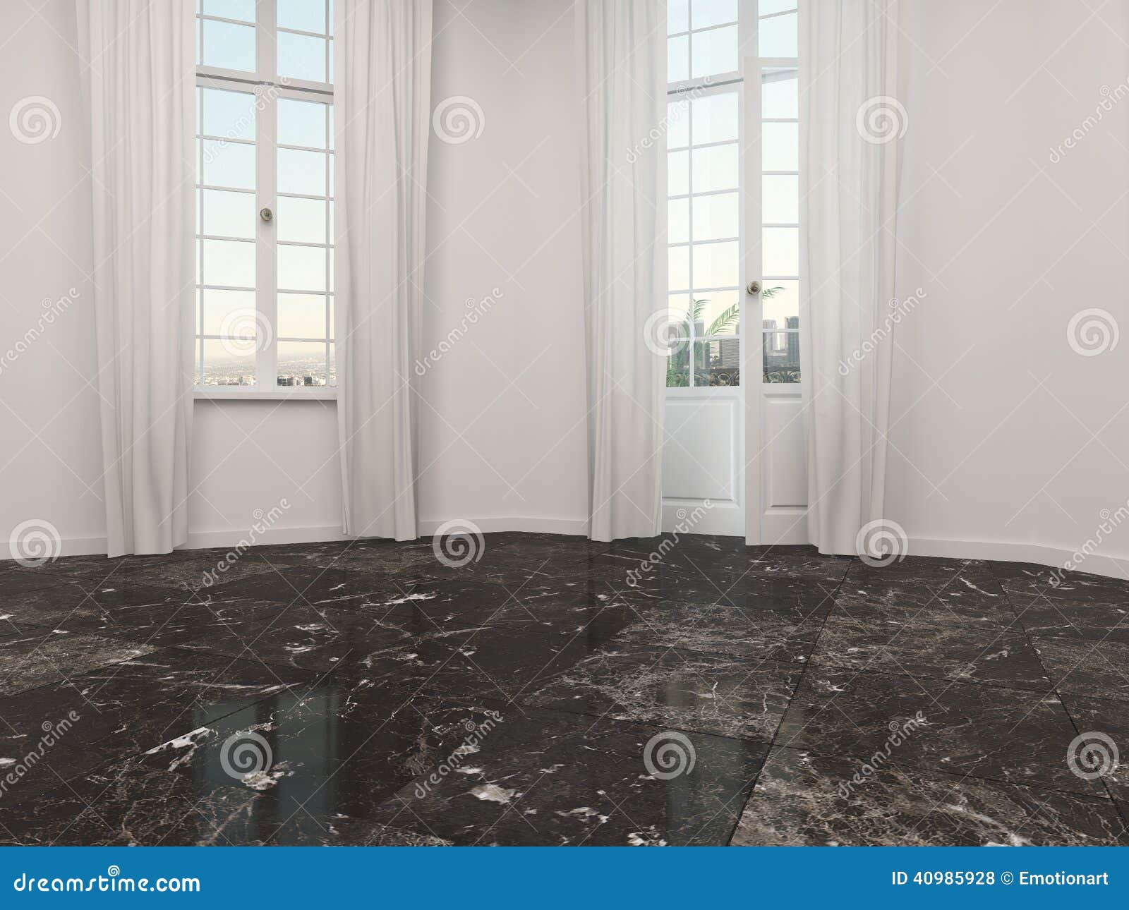 Empty Room with a Marble Floor Stock Illustration - Illustration of ...