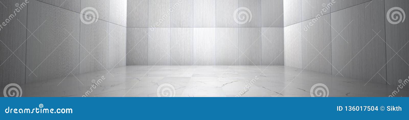 Empty Room with Marble Floor and Metallic Wall Panels Stock ...