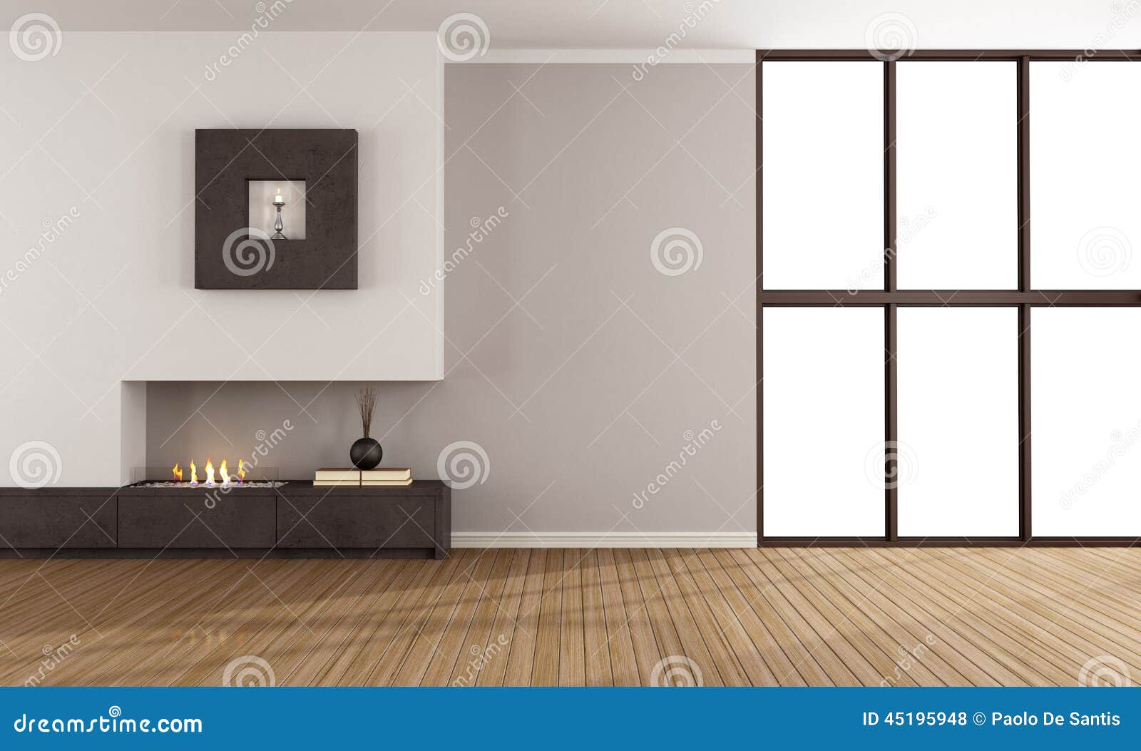 Empty Room with Modern Fireplace Stock Illustration - Illustration of ...