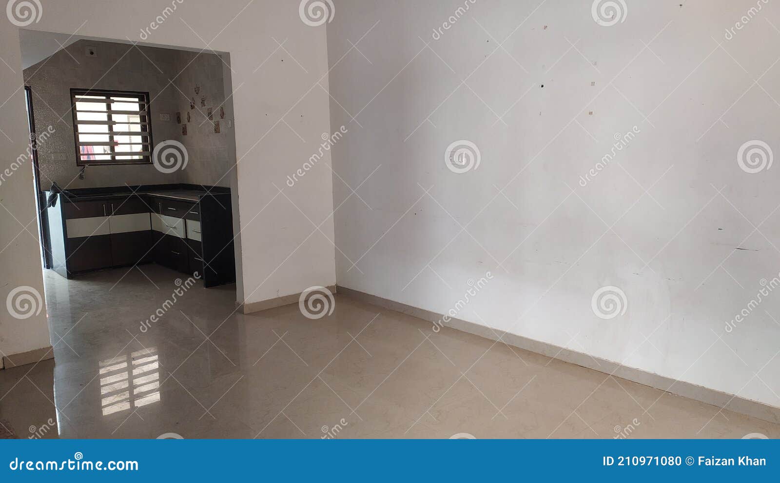 Empty Room and Modular Kitchen Stock Photo - Image of bathroom ...