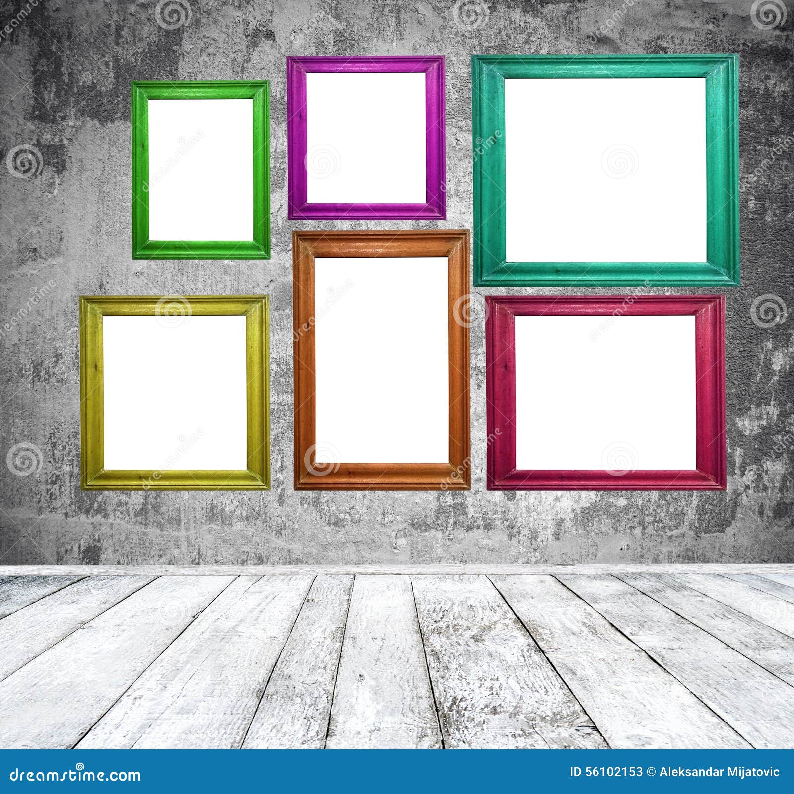 Empty Room with Multicolored Photo Frames Stock Image - Image of ...
