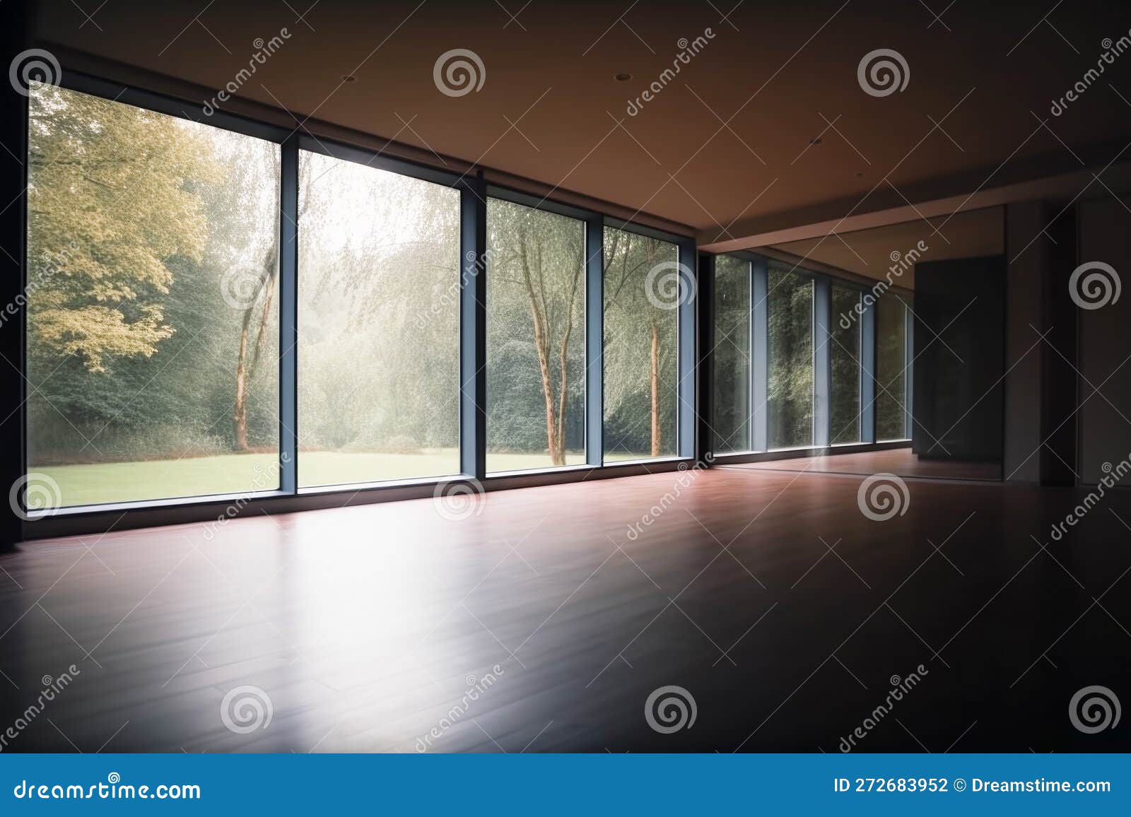 An Empty Room With No Objects, Featuring Large Floor-to-ceiling Windows ...
