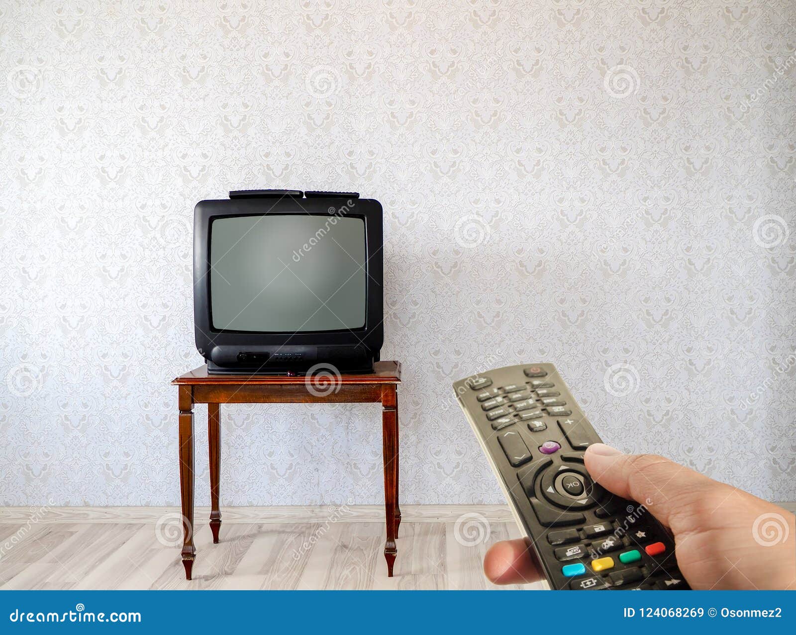 In the Empty Room, the Old Tube TV on the Coffee Table Stock Image ...