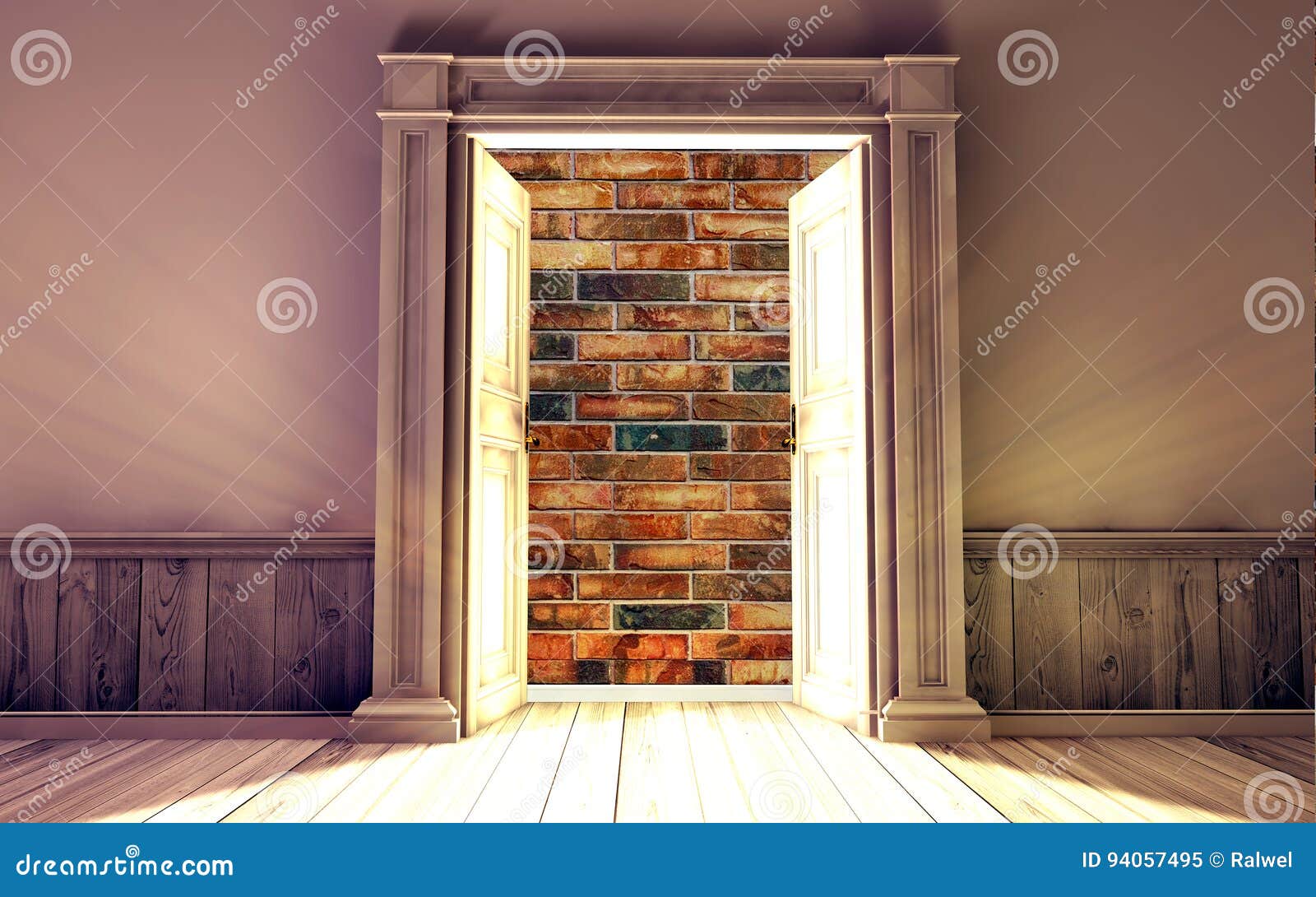 Empty Room with Opened Door. Stock Image - Image of dreams, design ...