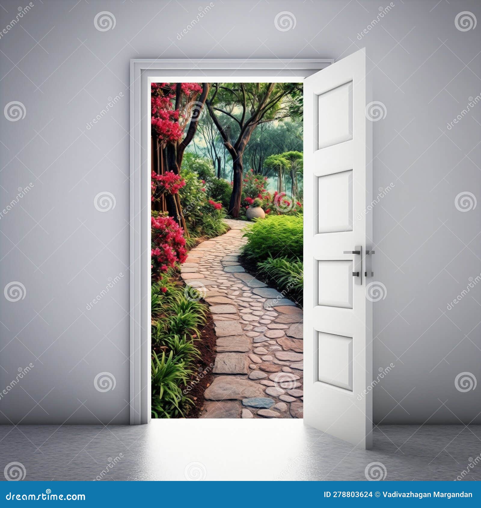 Room with an Open Door in Field Stock Illustration - Illustration of ...