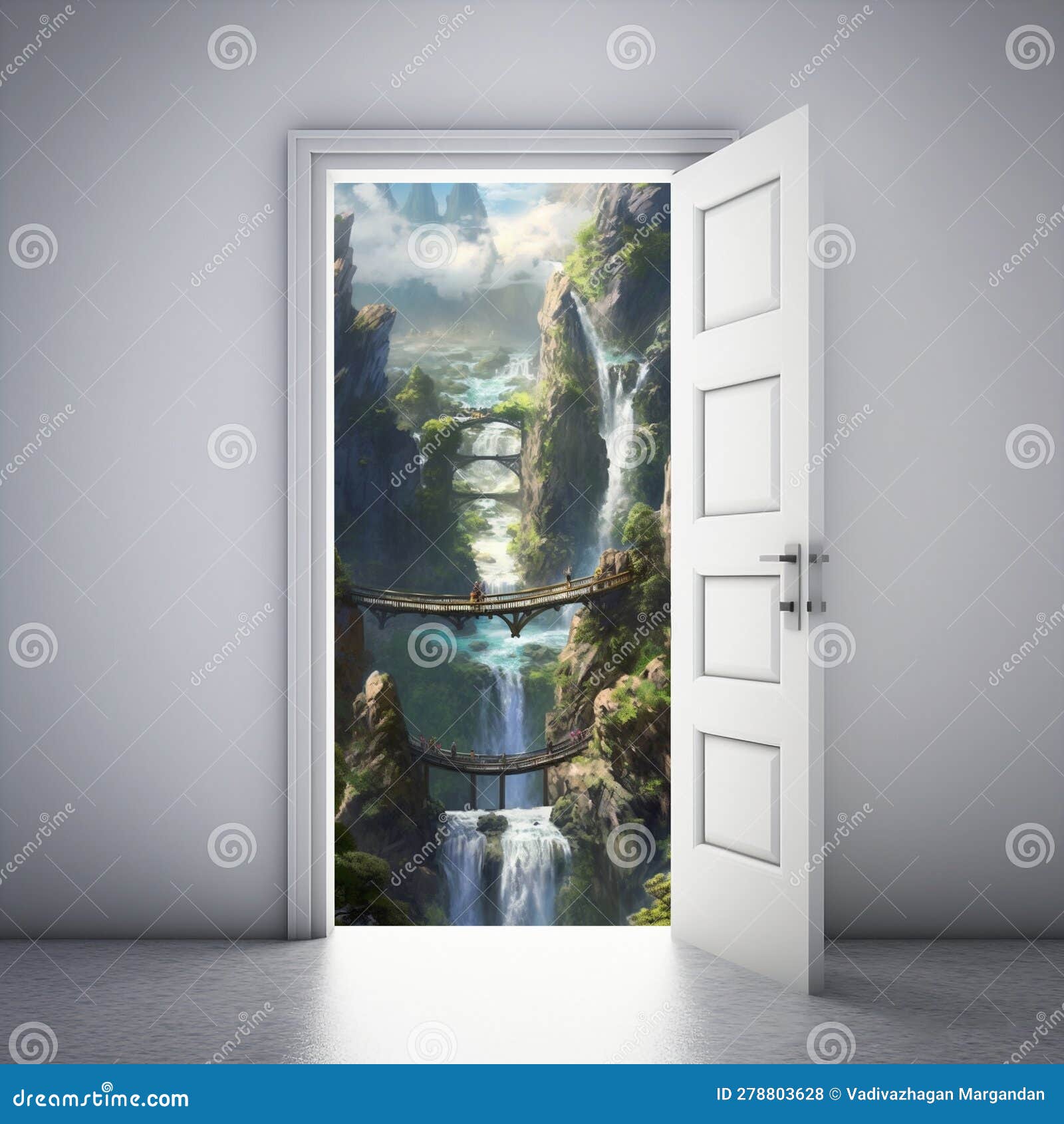 Room with an Open Door in Field Stock Illustration - Illustration of ...
