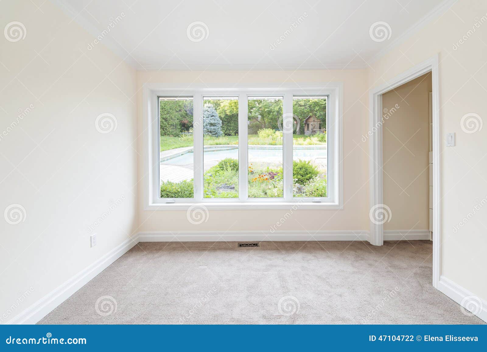 Empty Room Overlooking Backyard Stock Photo - Image of landscaping ...