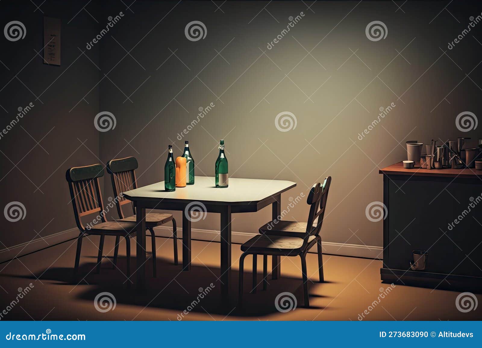 Empty Room after Party with Bottle of Alcohol and Cups on Table Stock ...