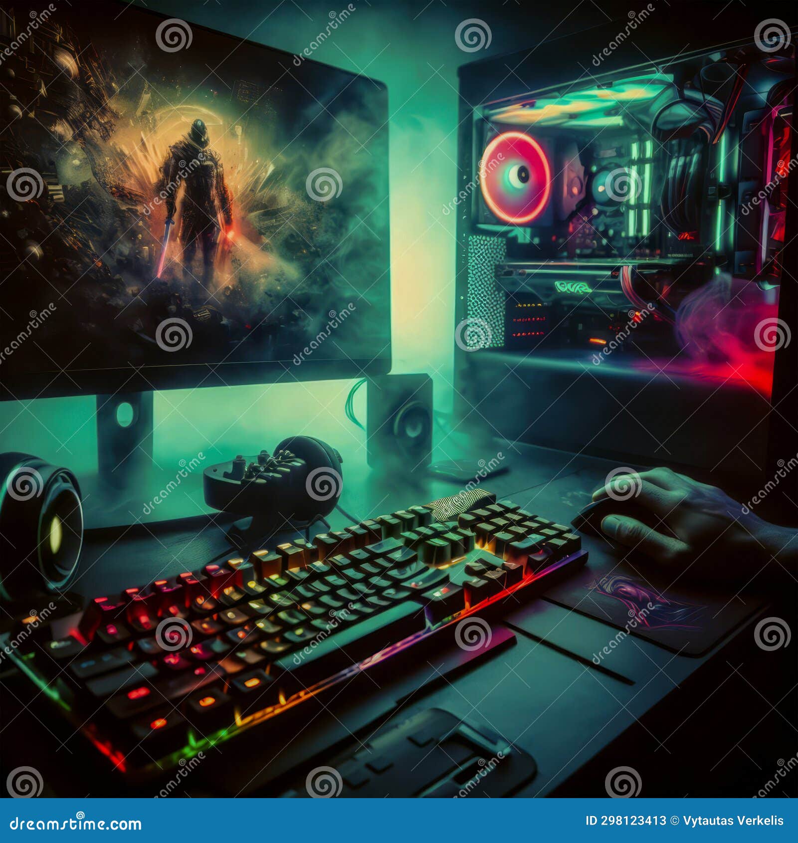 Empty Room with a Pc for Online Gaming Stock Illustration ...