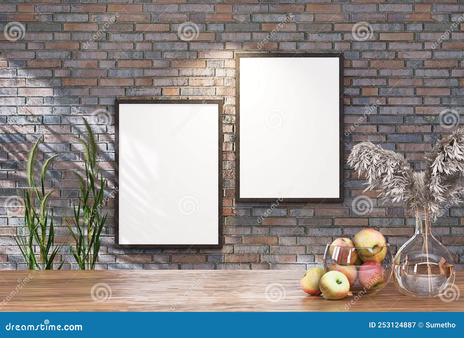 Empty Room Photo Frame with Tile Wall, Interior Background Image Stock ...
