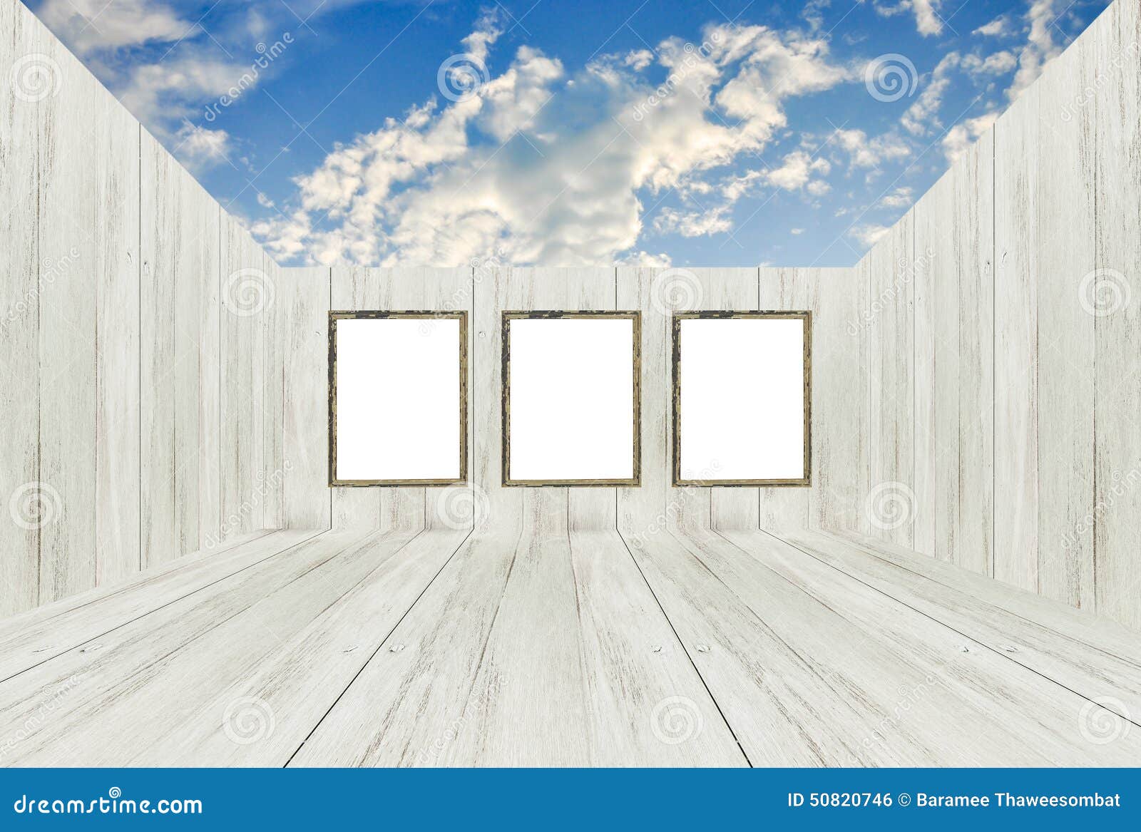 Empty Room with Picture Frames and Open Roof. Stock Photo - Image of ...