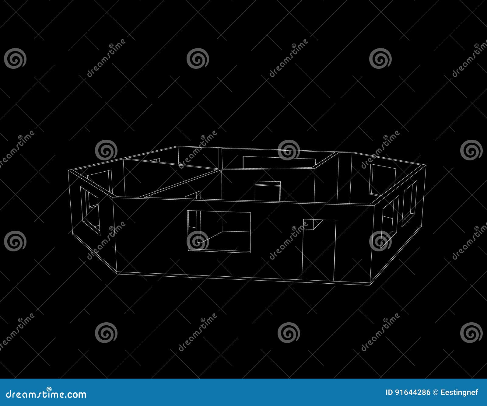 Empty Room Plan.Isolated on Black Background.Vector Outline ...