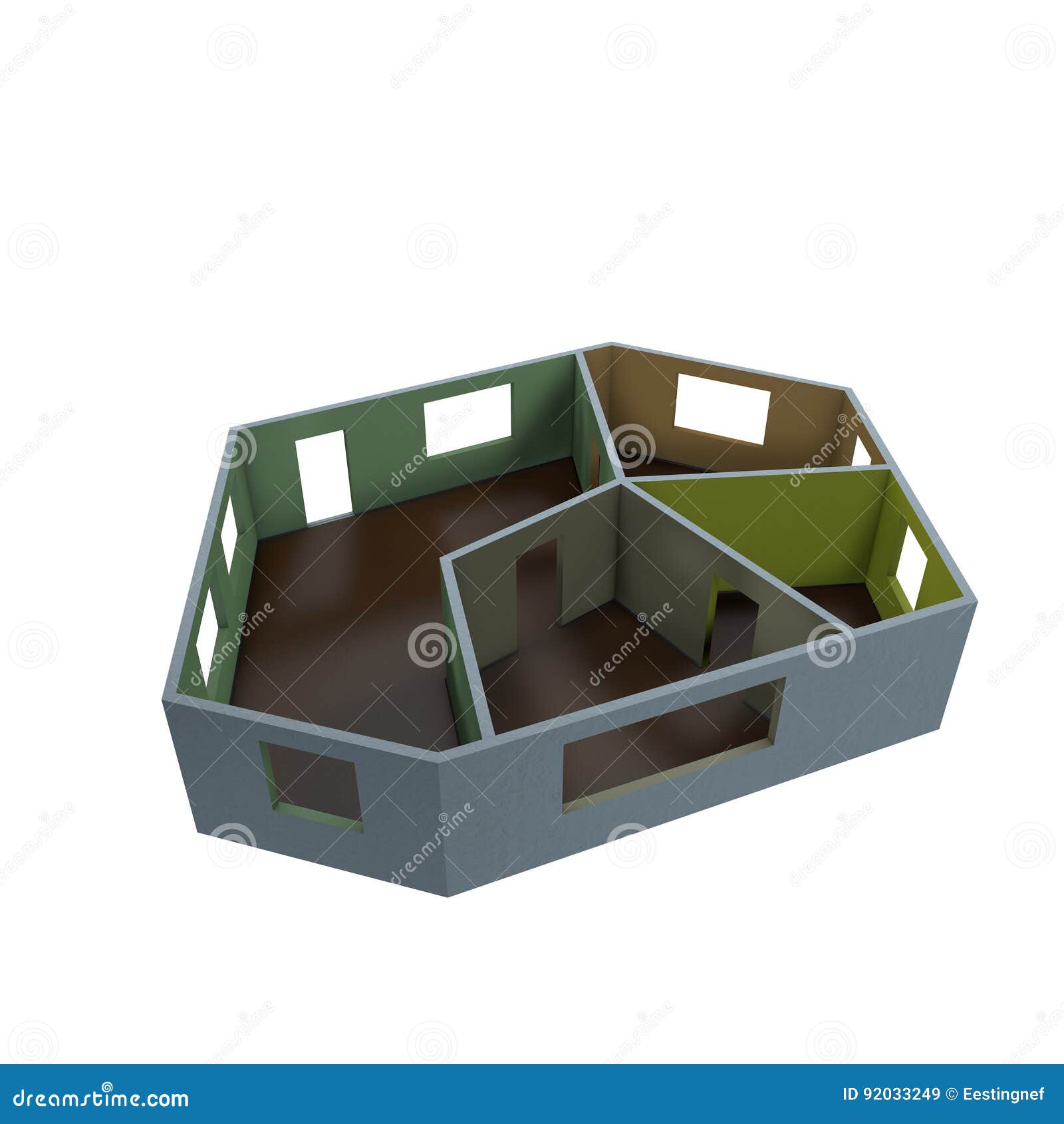 Empty Room Plan.Isolated on White Background.3D Rendering Illustration ...