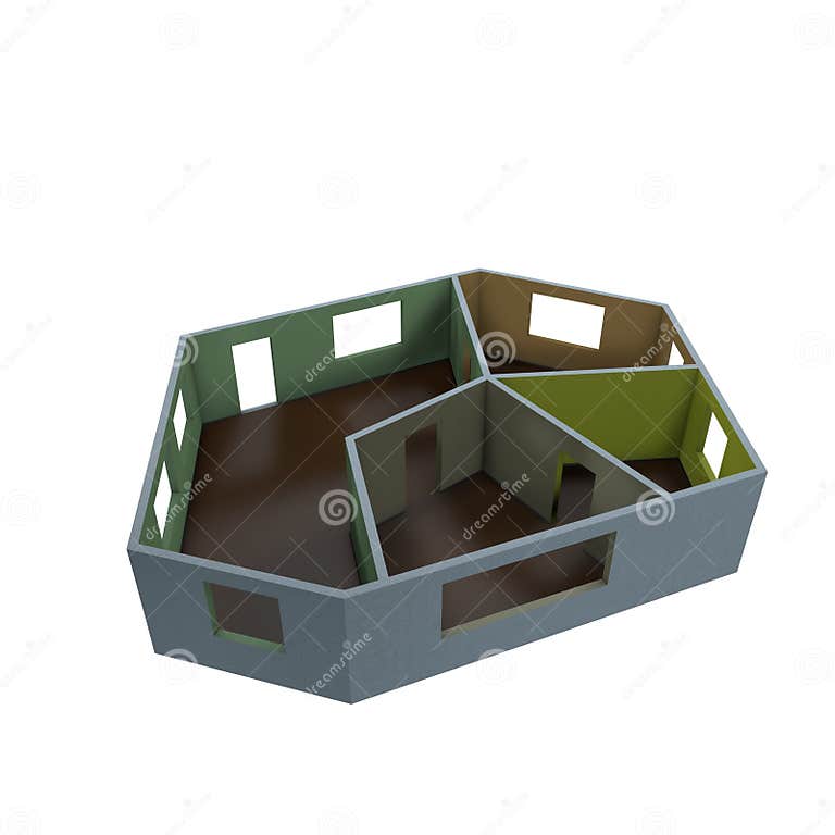 Empty Room Plan.Isolated on White Background.3D Rendering Illustration ...