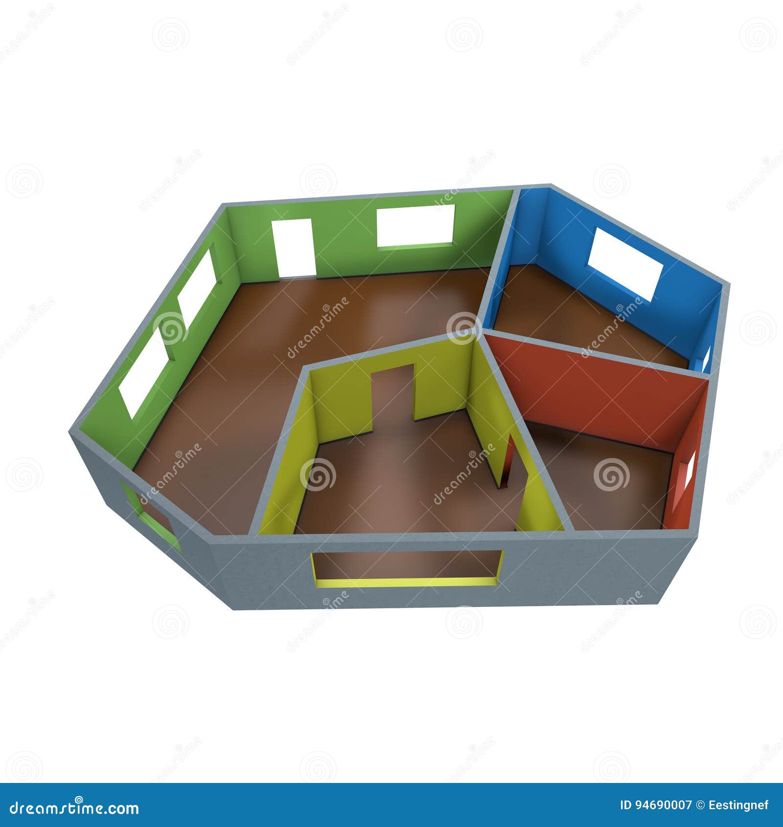 Empty Room Plan.Isolated on White Background.3D Rendering Illustration ...