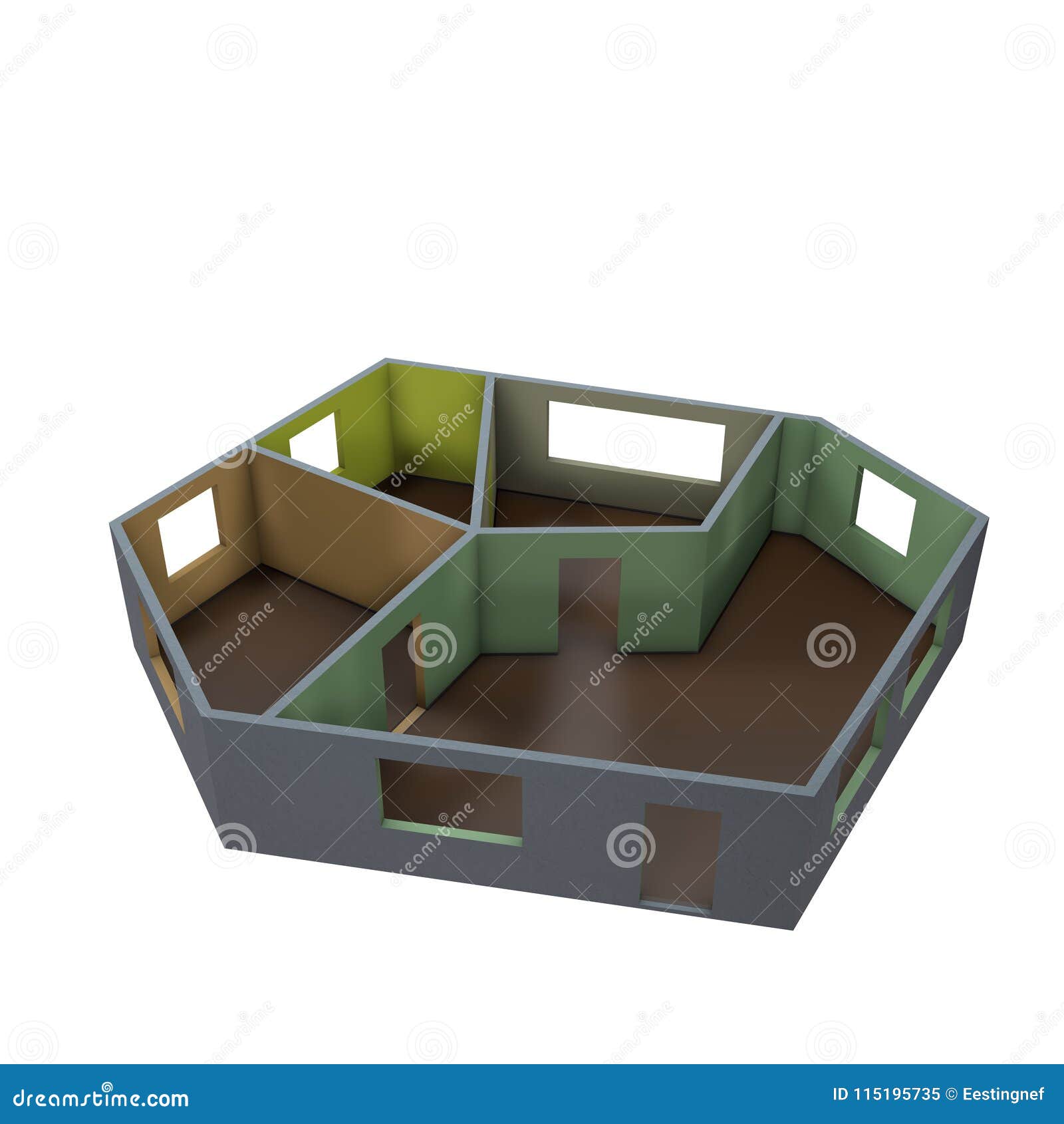 Empty Room Plan.Isolated on White Background.3D Rendering Illustration ...