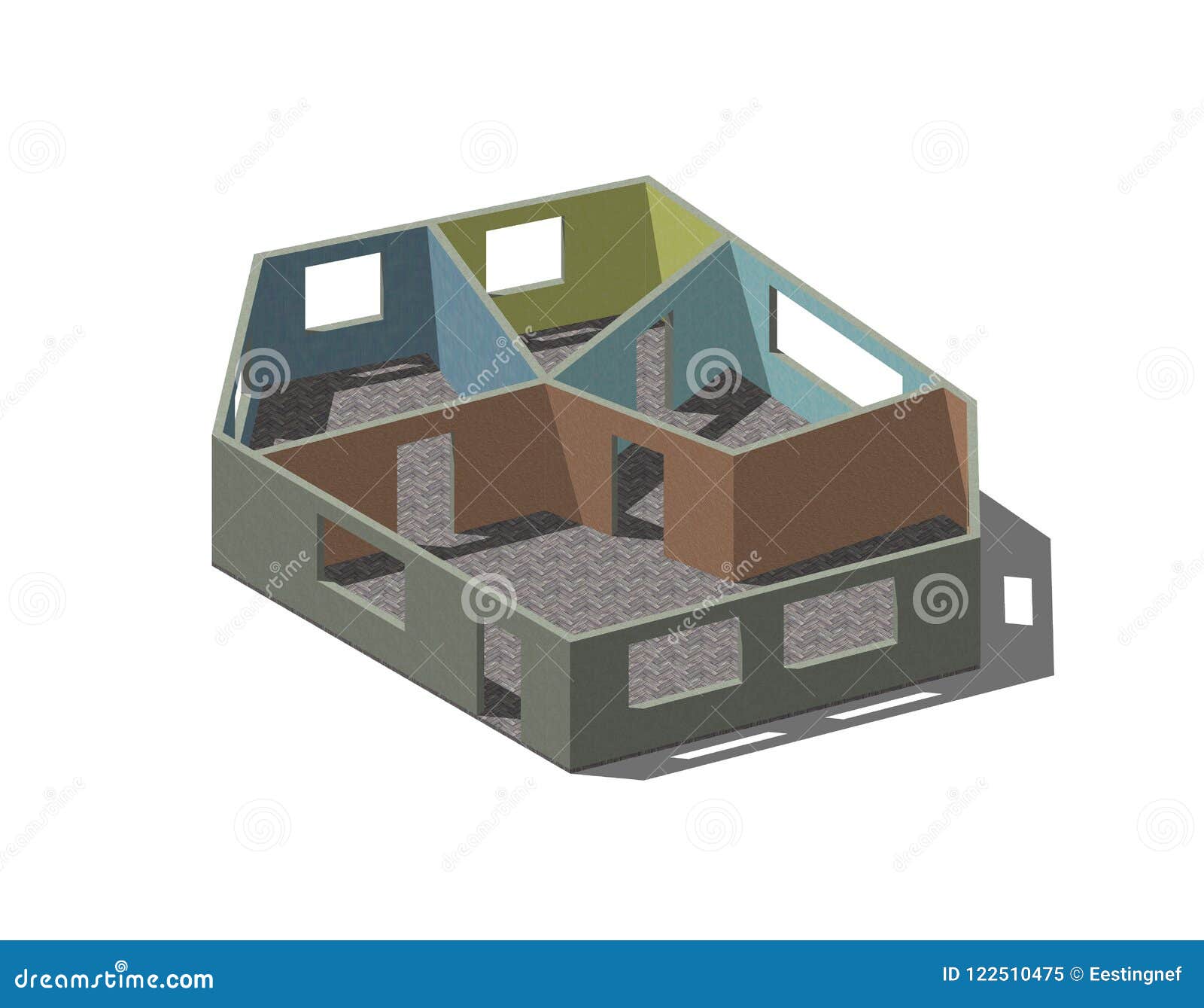 Empty Room Plan.Isolated on White Background.Isometric View. Stock ...