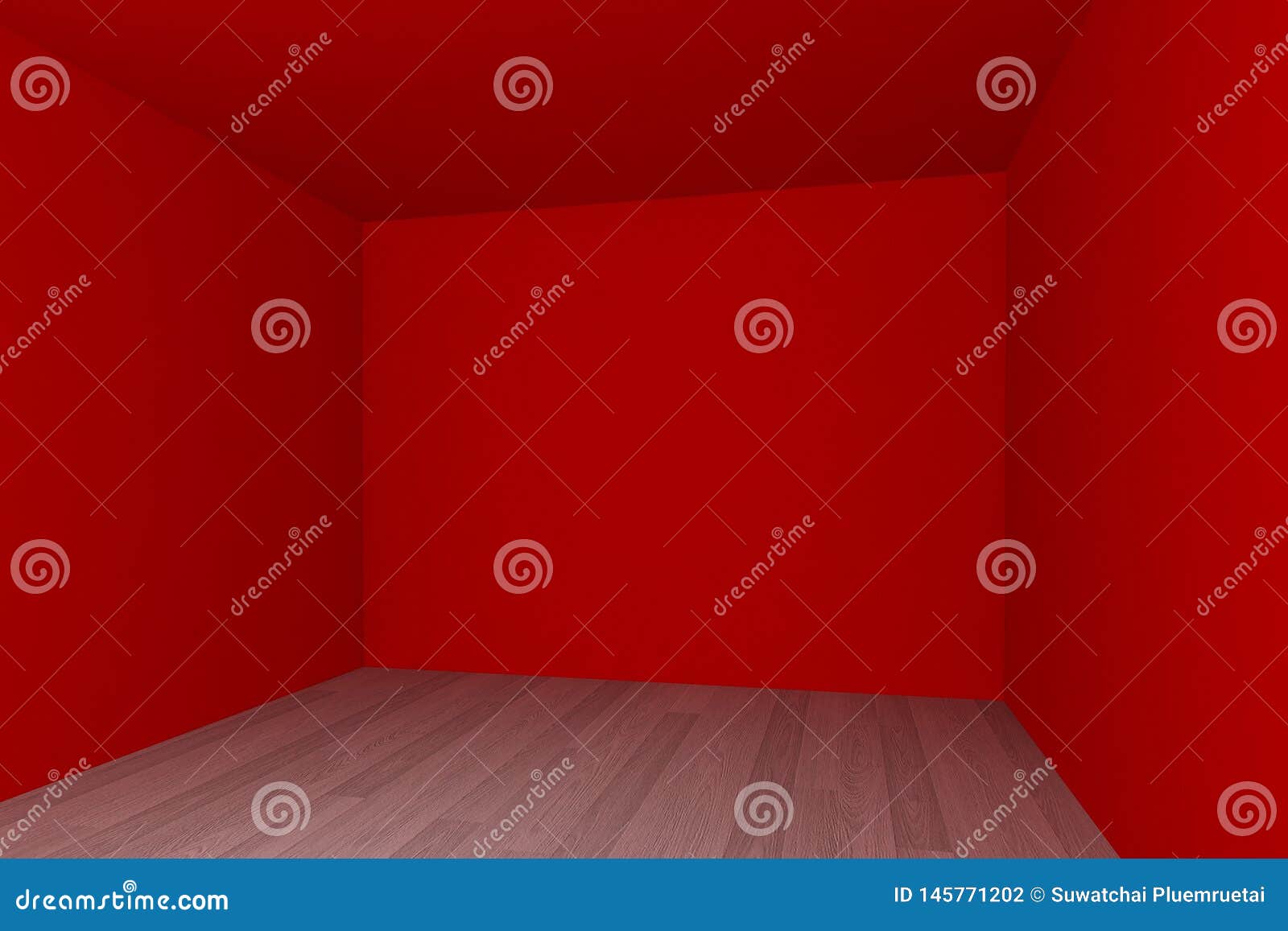 Empty Room ,red Wall with Wood Floor Stock Illustration - Illustration ...