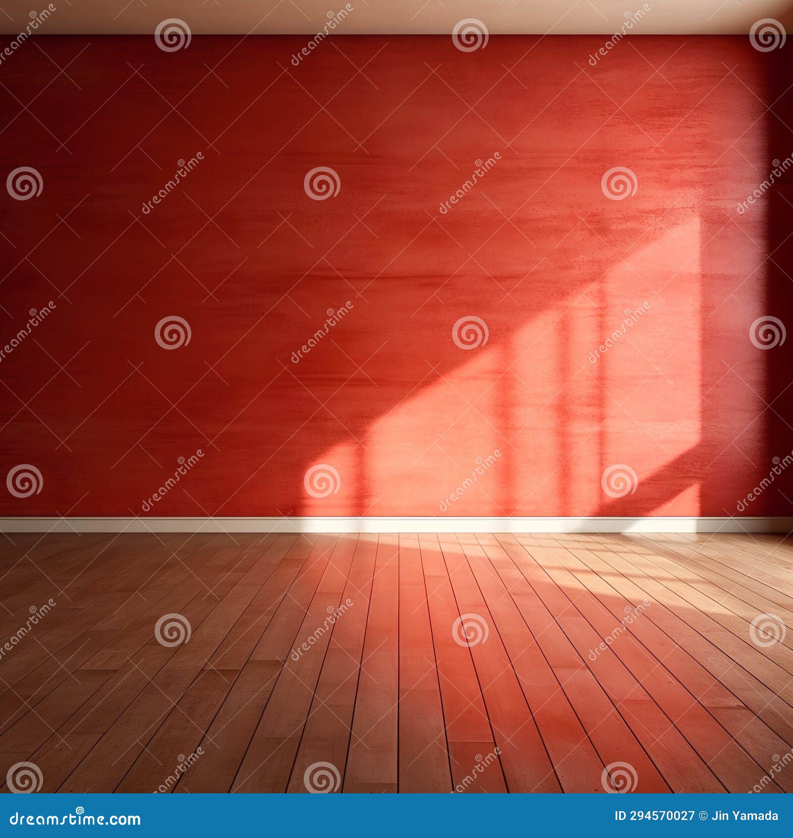 Empty Room with Red Wall and Wooden Floor,3d Render. Stock Illustration ...