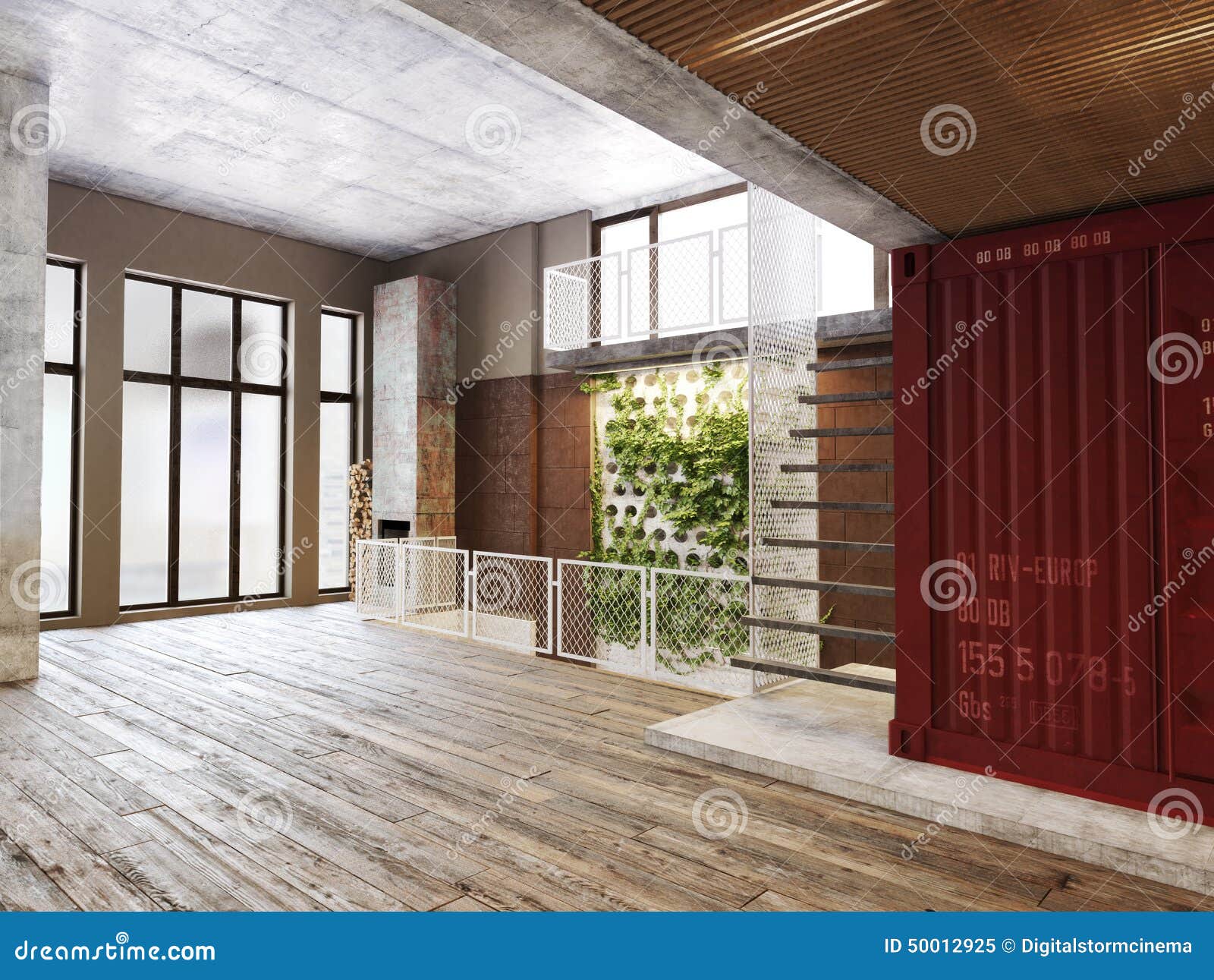 Empty Room of Residence with an Atrium Stock Image - Image of office ...