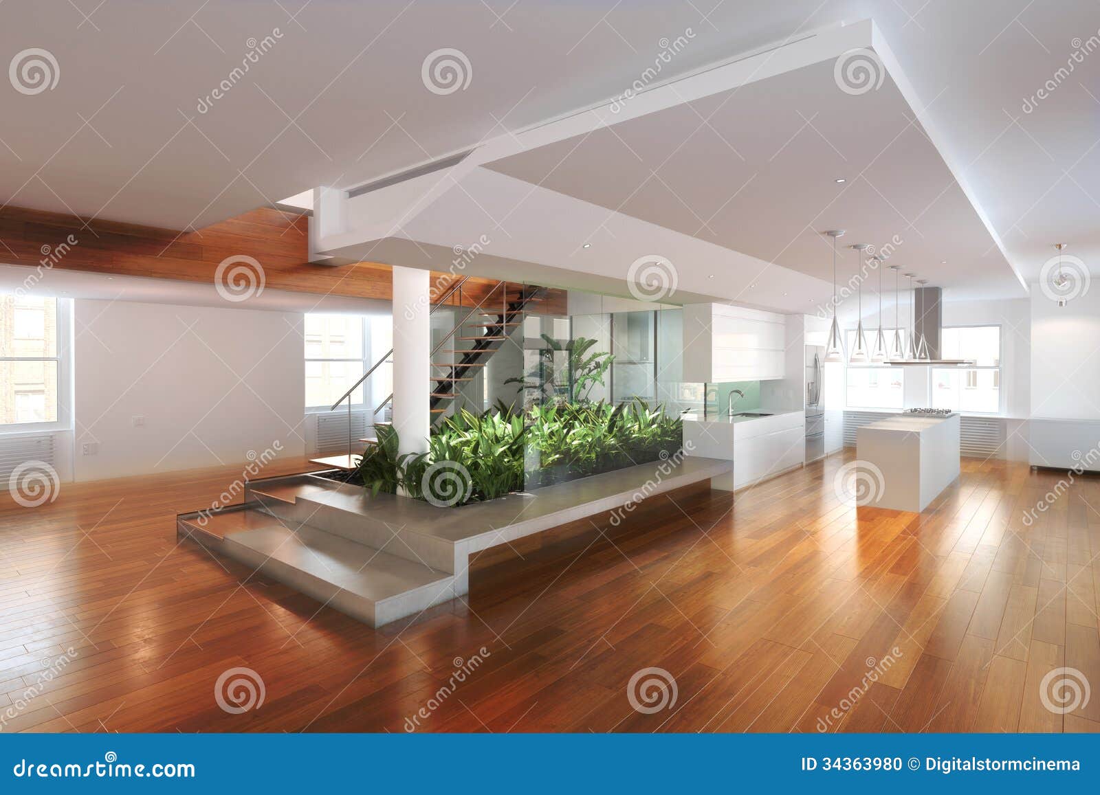 Empty Room of Residence with an Atrium Center Stock Photo - Image of ...