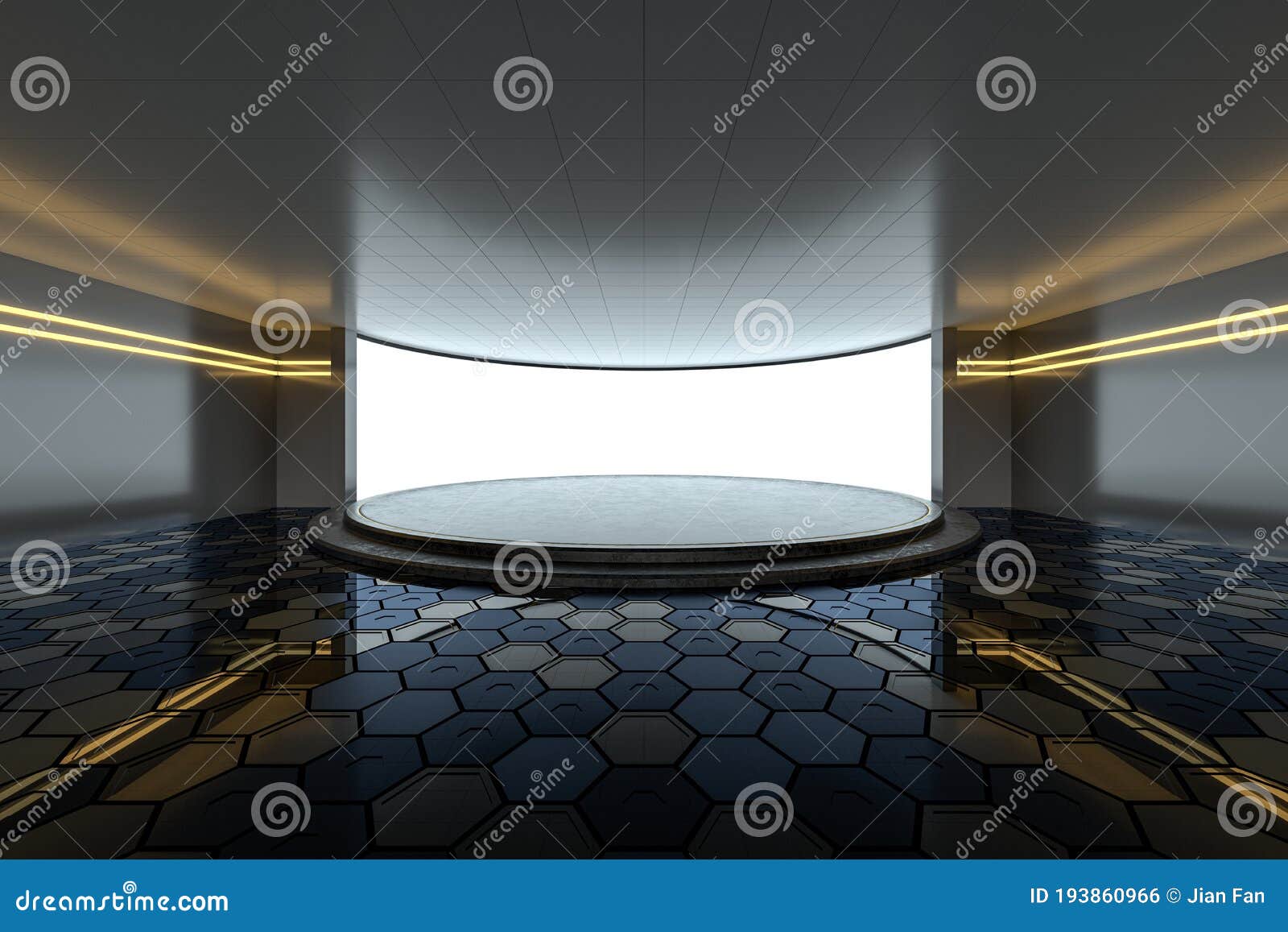 Empty Room with Round Stage in the Center, 3d Rendering Stock ...