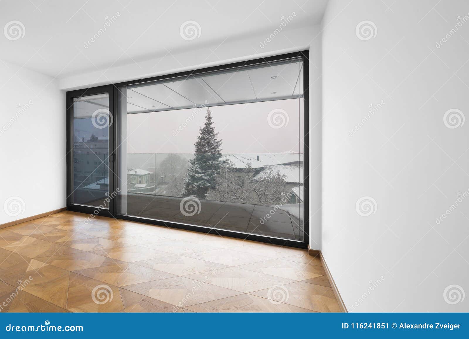 Empty Room. it`s Snowing Outside. Stock Image - Image of wood, copy ...