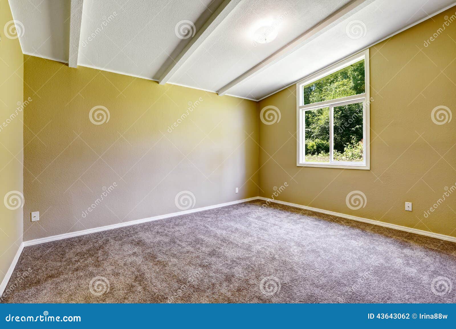 Empty Room with Soft Brown Carpet Floor and Vaulted Ceiling Stock Photo ...