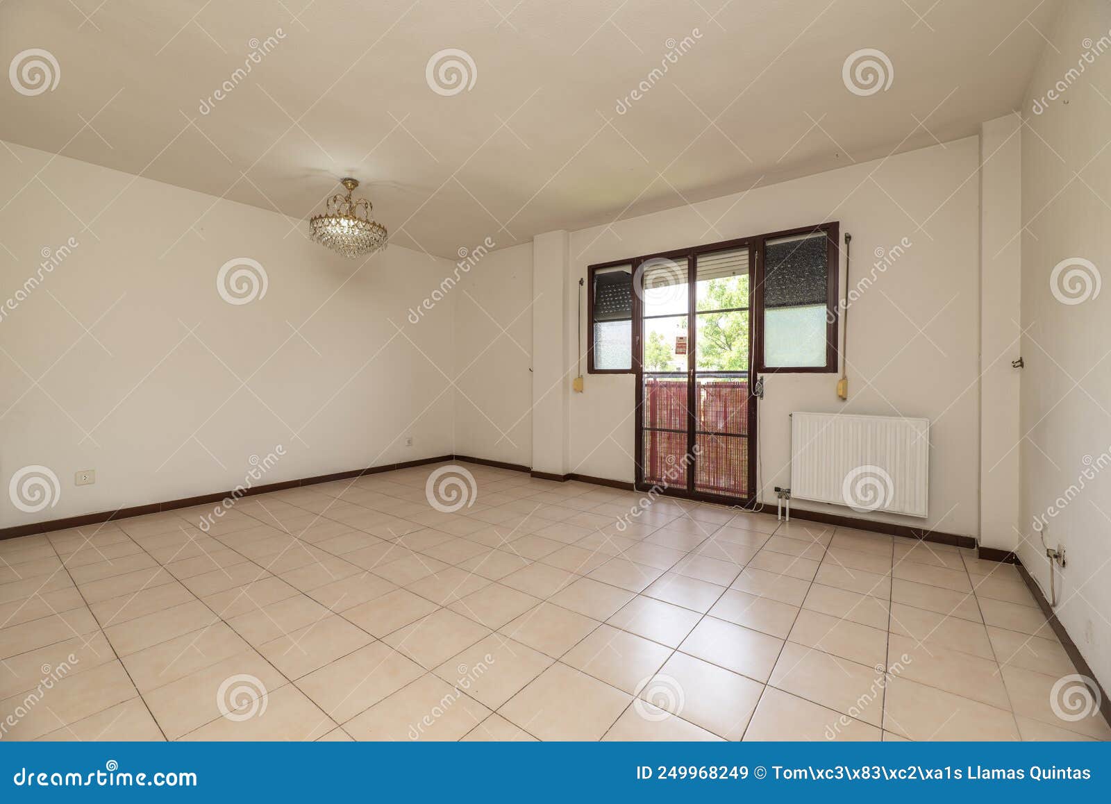 Empty Room with Square Cream Ceramic Floor, Dark Red Aluminum Stock ...