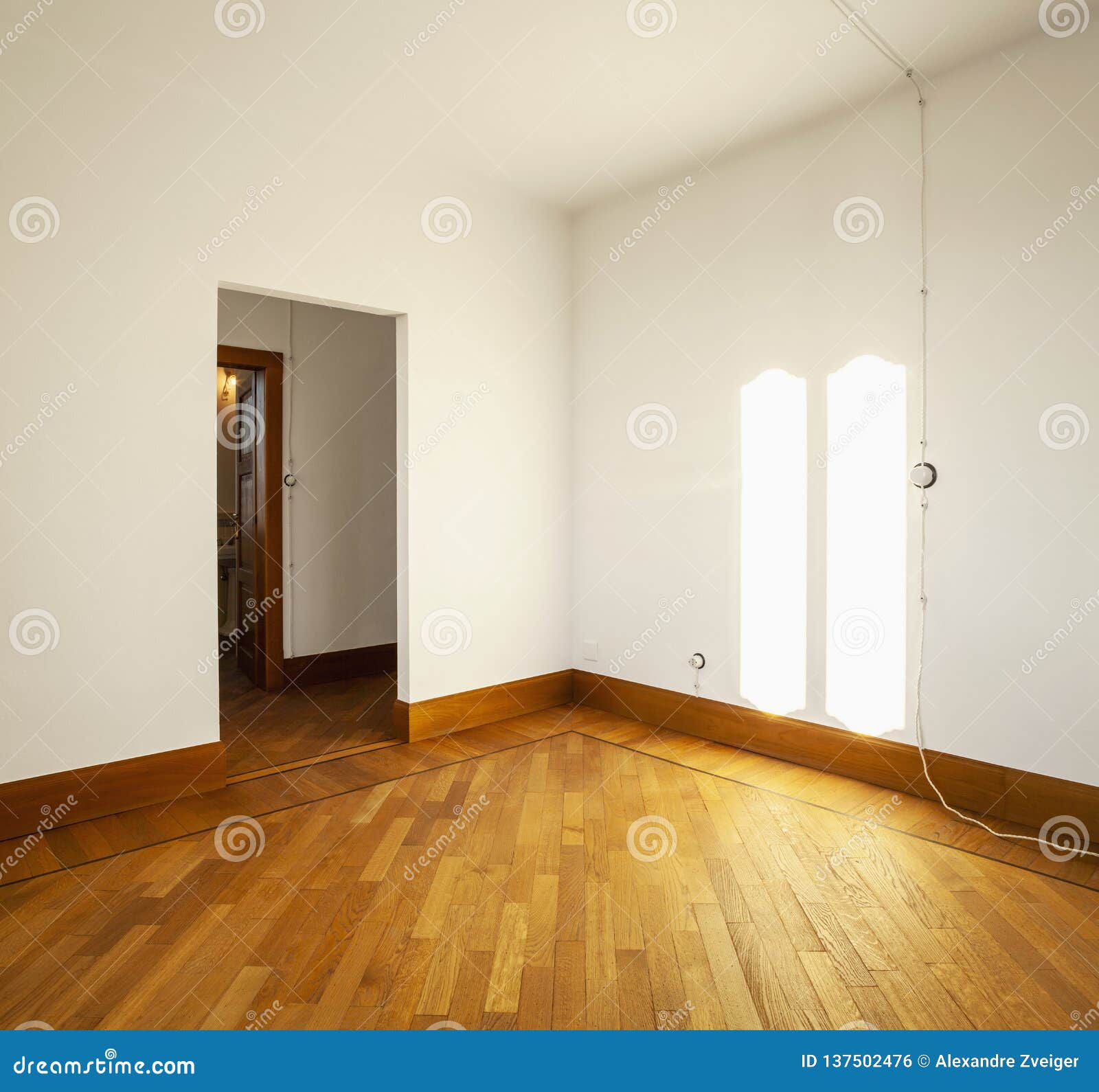 Empty Room with Sun Entering and Open Doors Stock Photo - Image of copy ...
