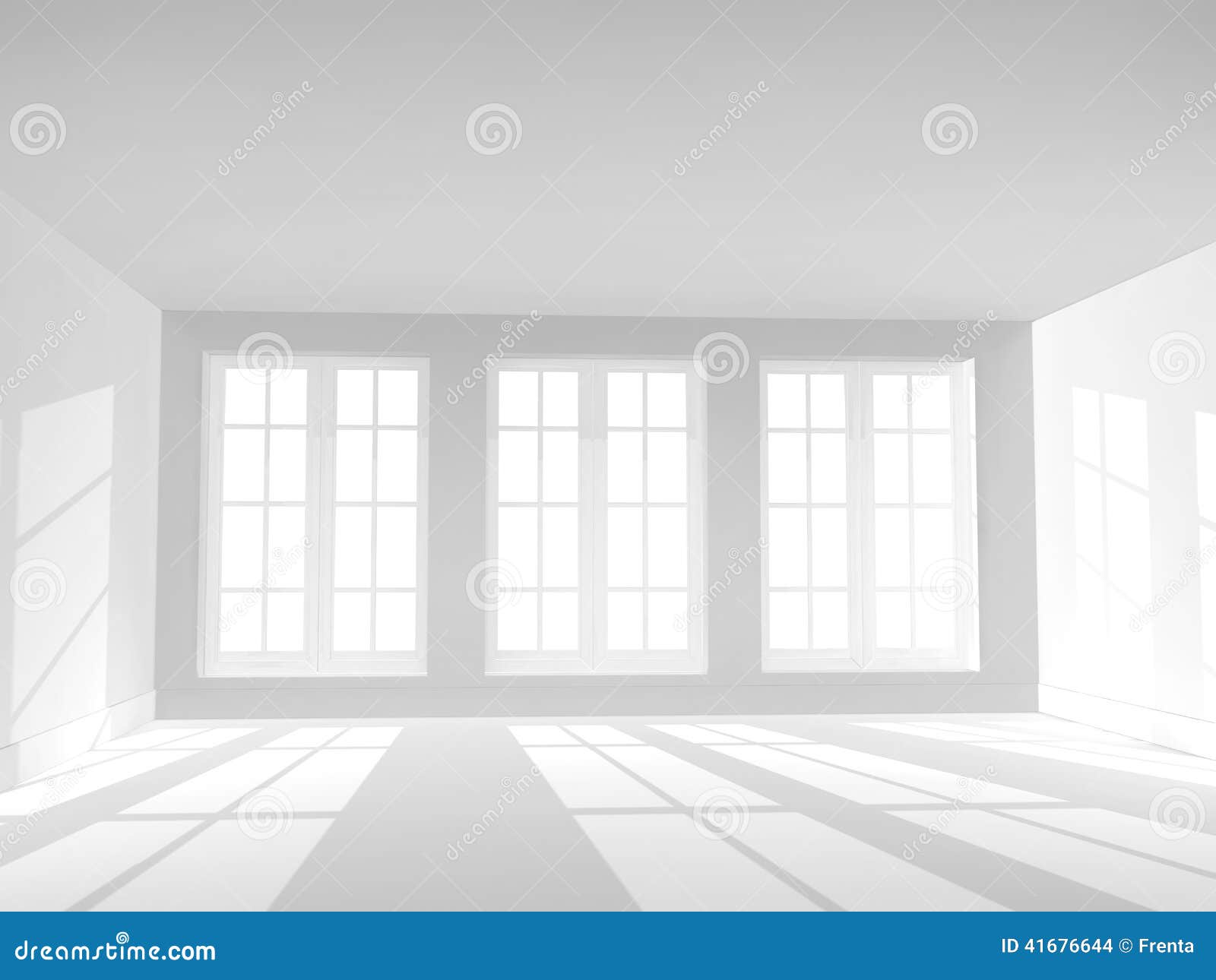 Empty Room with Three Windows Stock Illustration - Illustration of ...