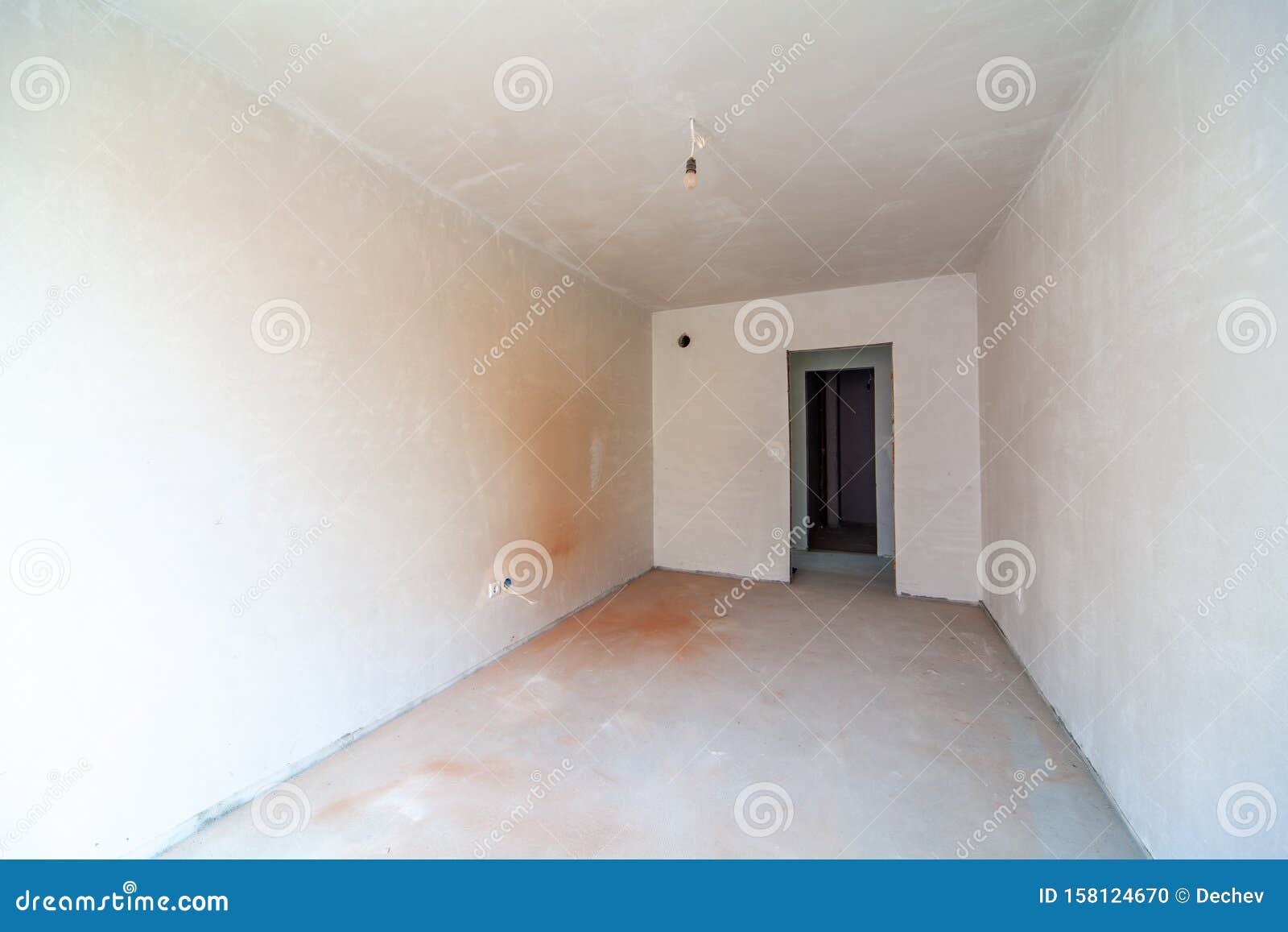 New Empty Room Under Construction. Plaster Walls. New Home. Concrete ...