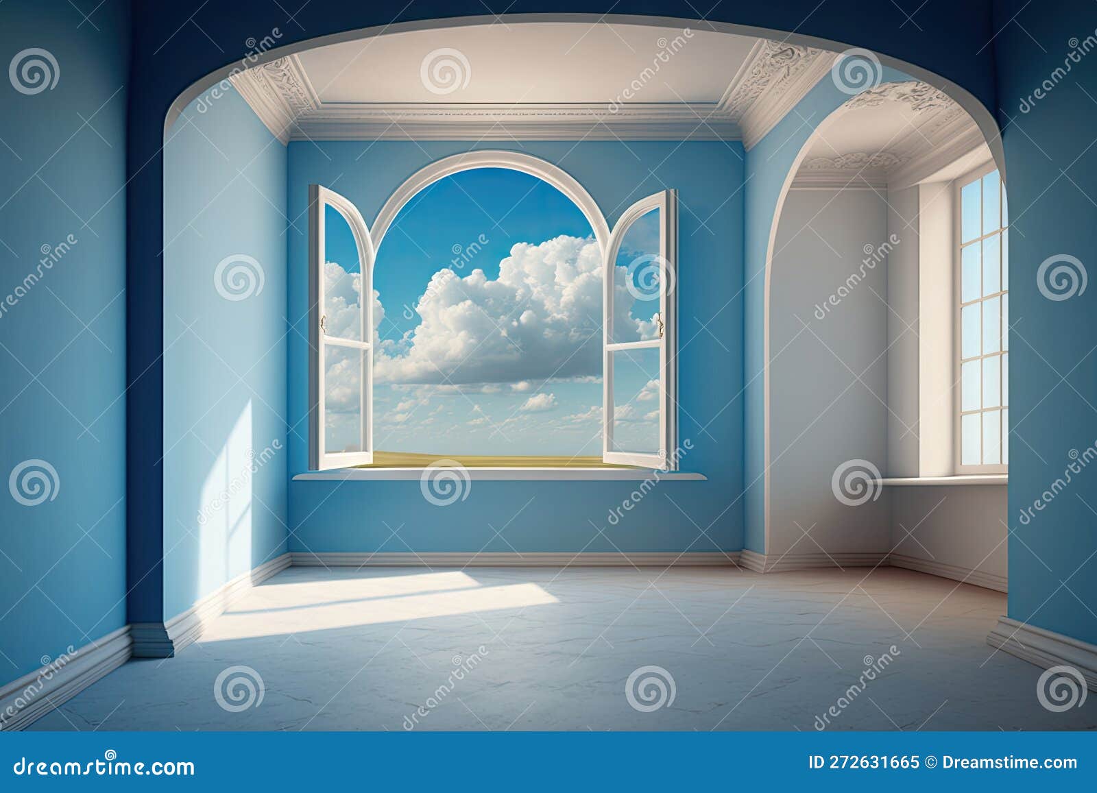 The Empty Room, with View of the Blue Sky and Fluffy Clouds, Can Be a ...