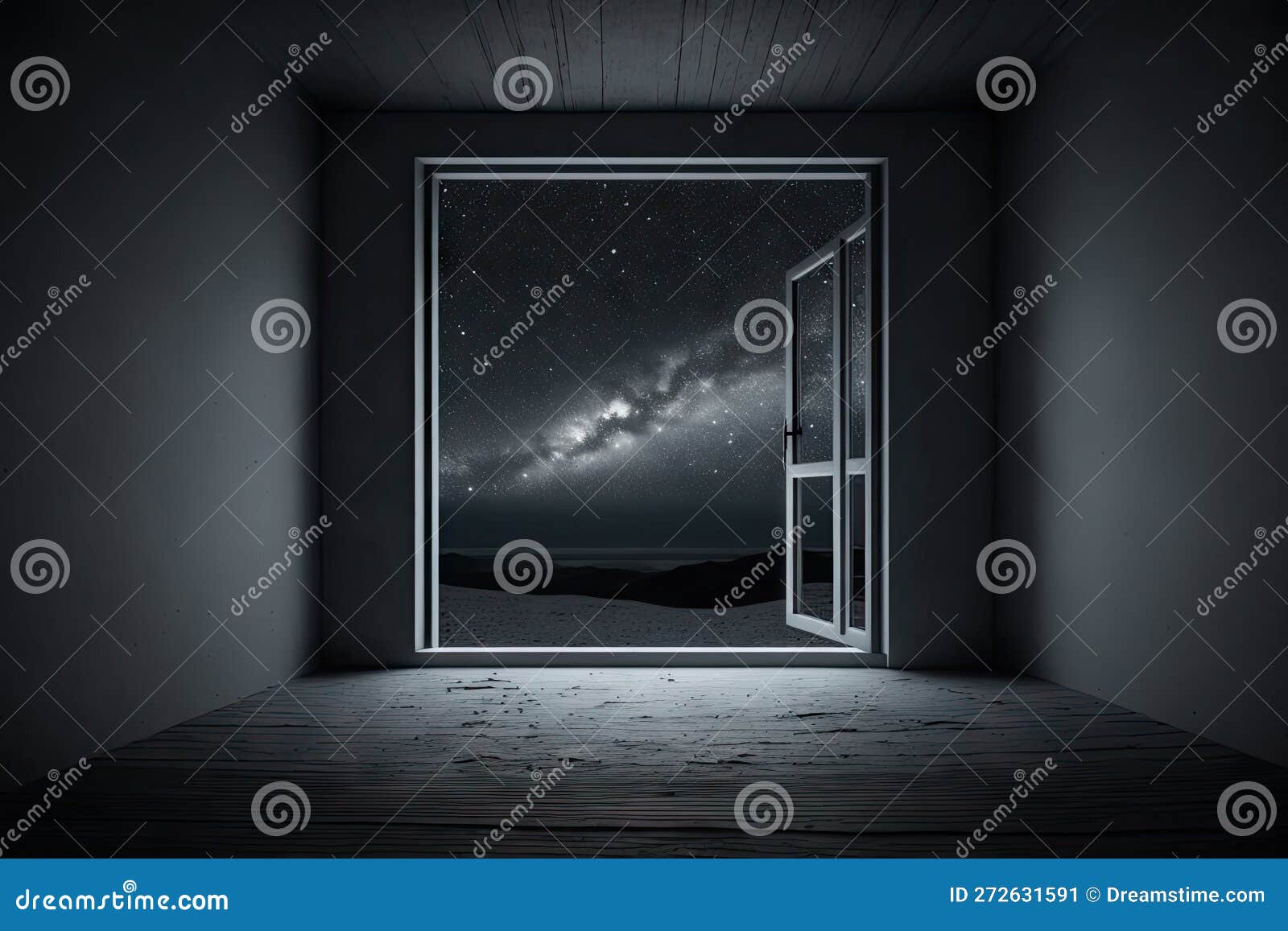Empty Room with View of the Night Sky, Starry and Dark Stock ...