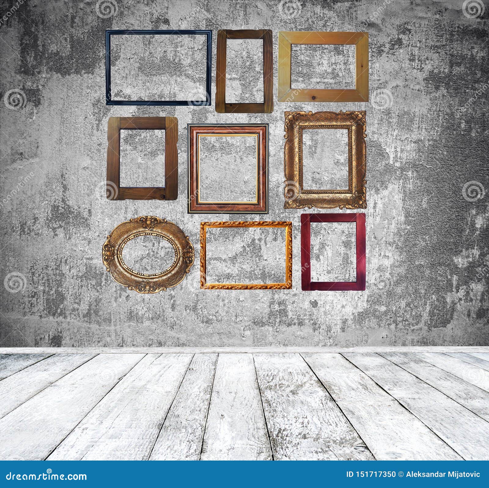 Empty Room with Vintage Frames Stock Photo - Image of grunge, brown ...
