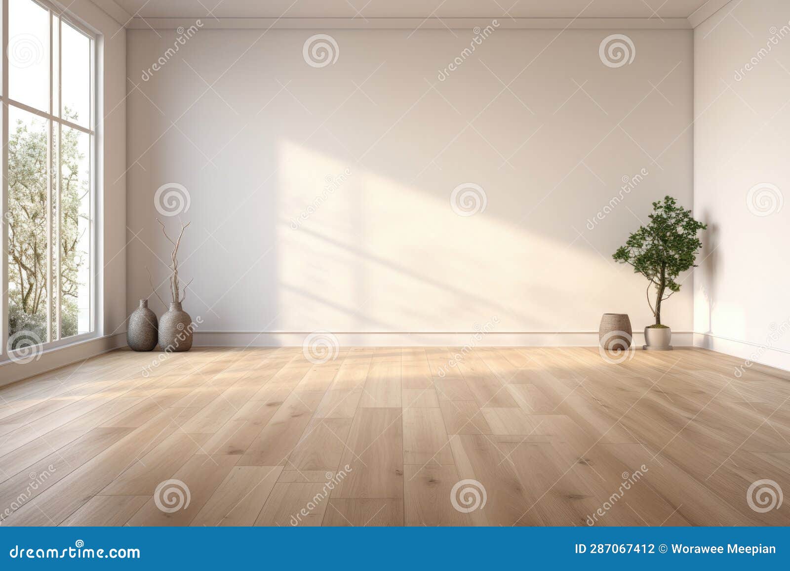 Empty Room and Wall and Wooden Floor with Interesting with Glare from ...